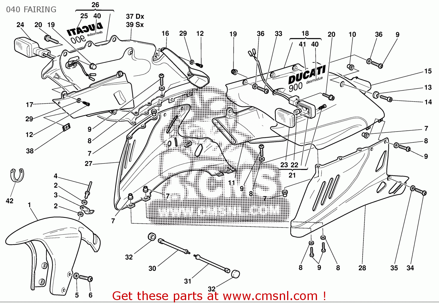 48010811BA: Right Upper Half-fairing Ducati - buy the 48010811BA at CMSNL