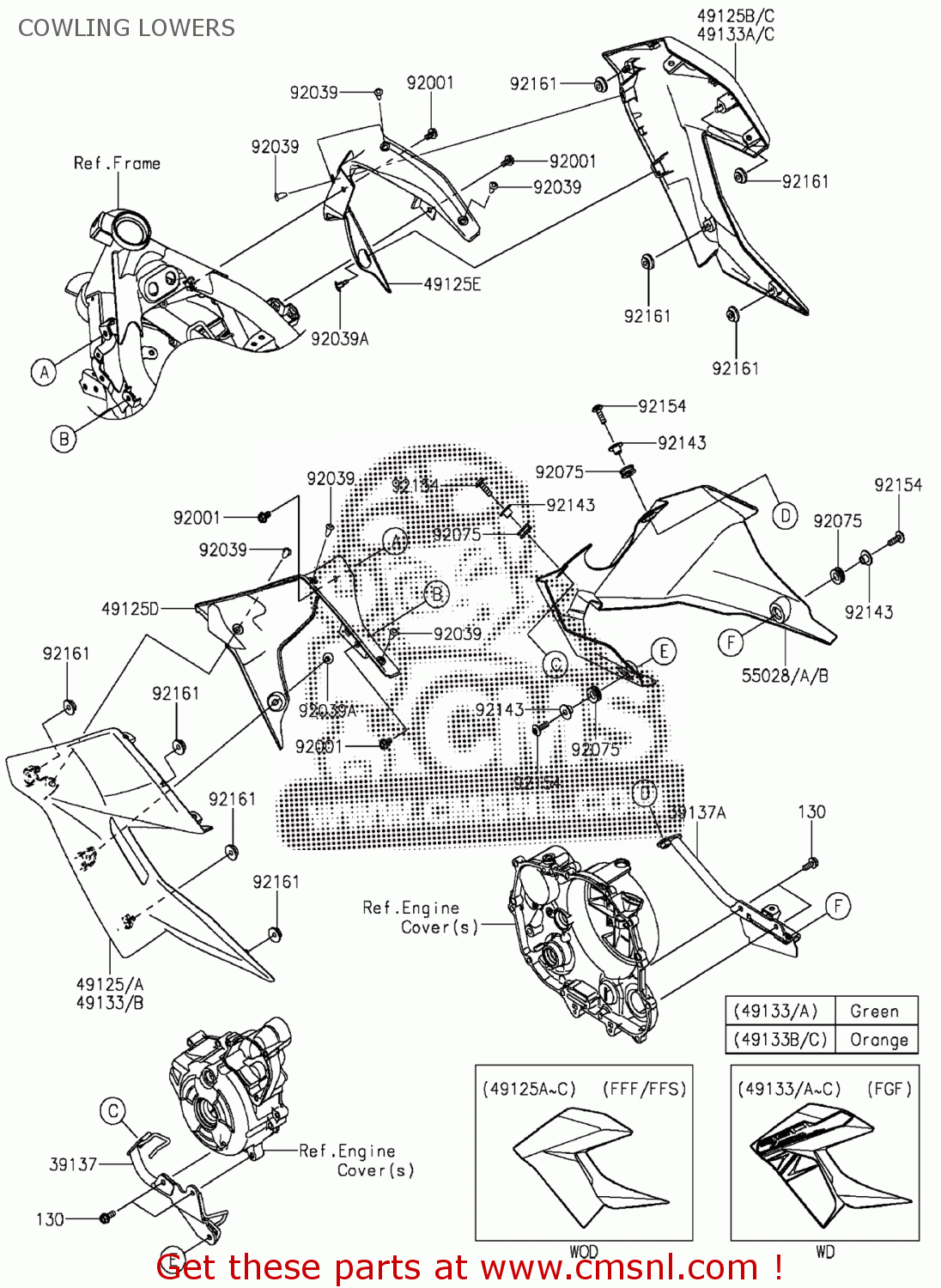 491250580: Shroud,inner,lh Kawasaki - buy the 49125-0580 at CMSNL