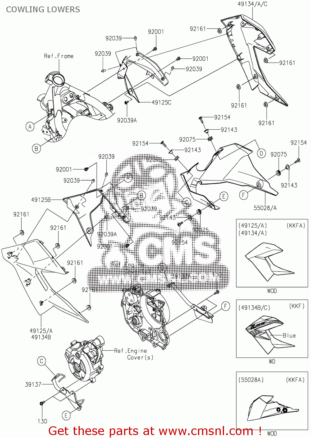49125057840X: Shroud,outer,lh,p.f.s Kawasaki - buy the 49125-0578-40X ...