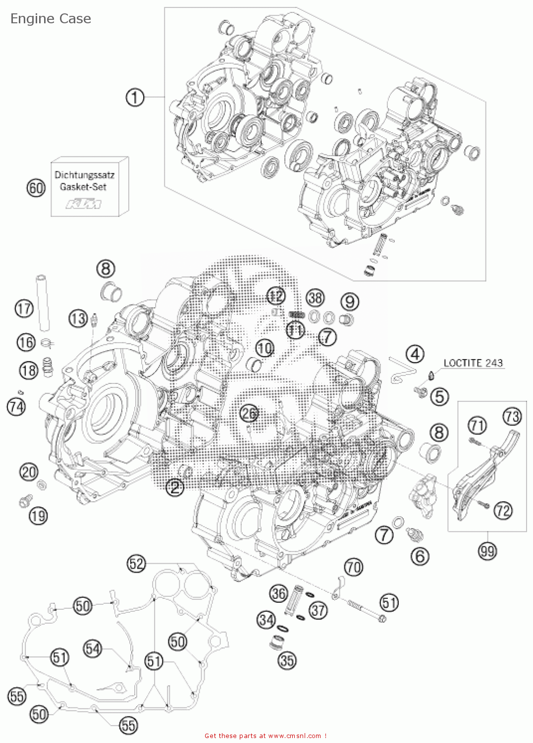 ENGINE CASE WITH BEARING CPL. for 525 XC ATV Europe 2008 - order at CMSNL