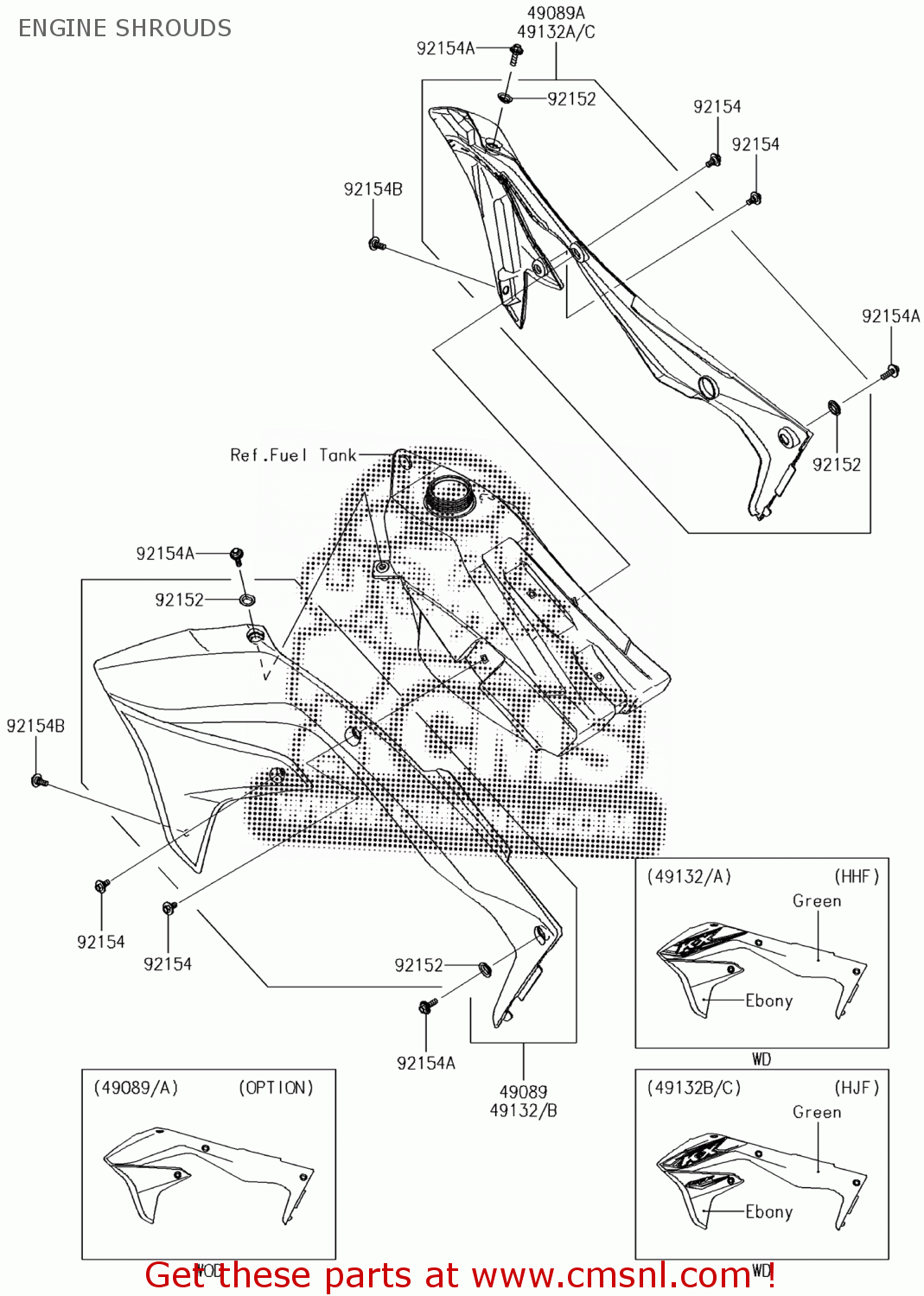 49132529025M: Shroud-engine,lh,l.gr Kawasaki - buy the 49132-5290-25M ...