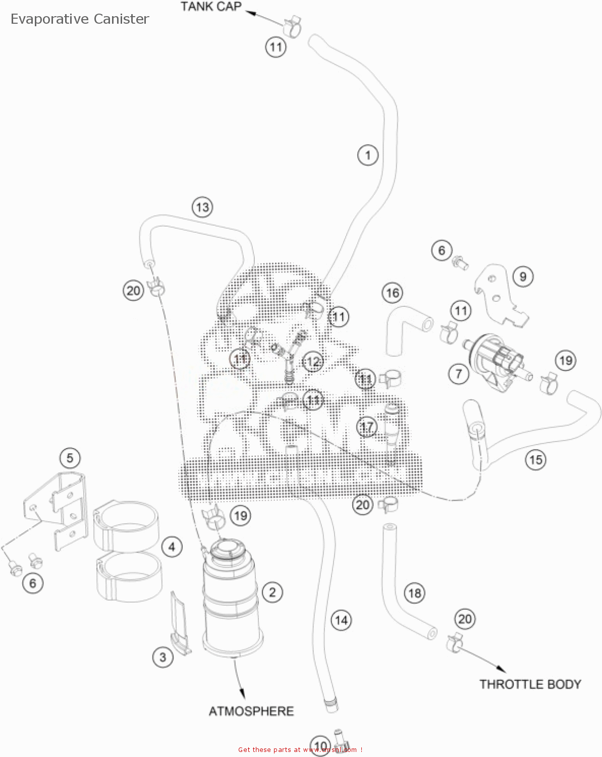 CONNECTOR TUBE EVAP for 390 Adventure, white - B.D. US 2020 - order at ...