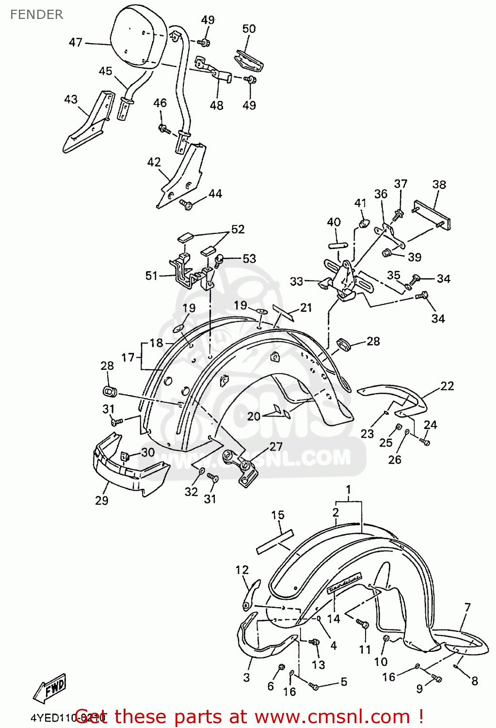 4YEY21615033: Rear Fender Comp. Yb - Color Info (yb:yamaha Black:0033 ...