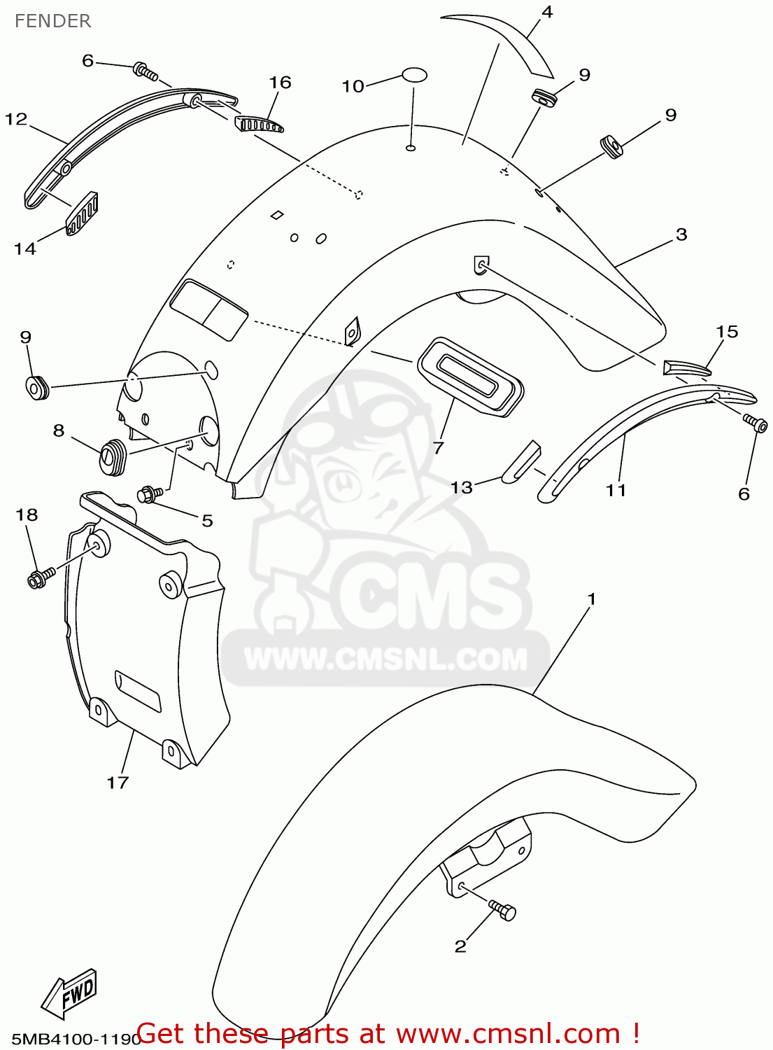 4WMYK2160133: Rear Fender Comp. Yb - Color Info (yb:yamaha Black:0033 ...