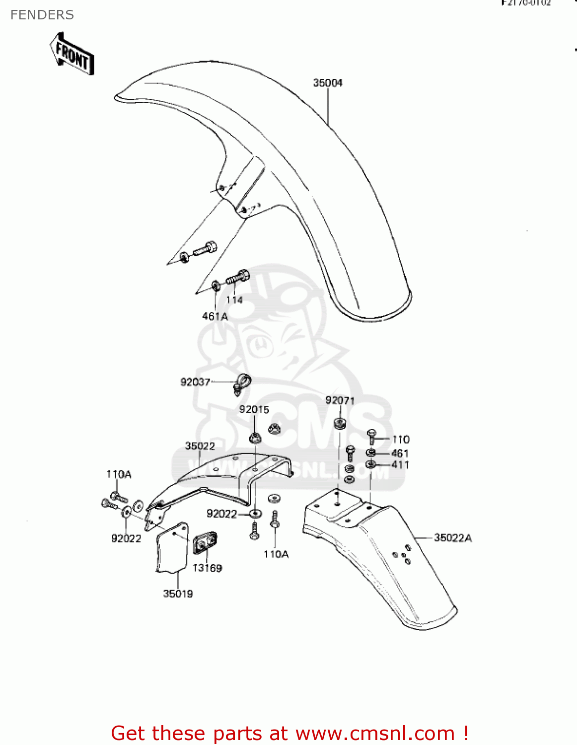 FENDER-FRONT,CR PLATE for KZ750E1 1980 USA CANADA - order at CMSNL