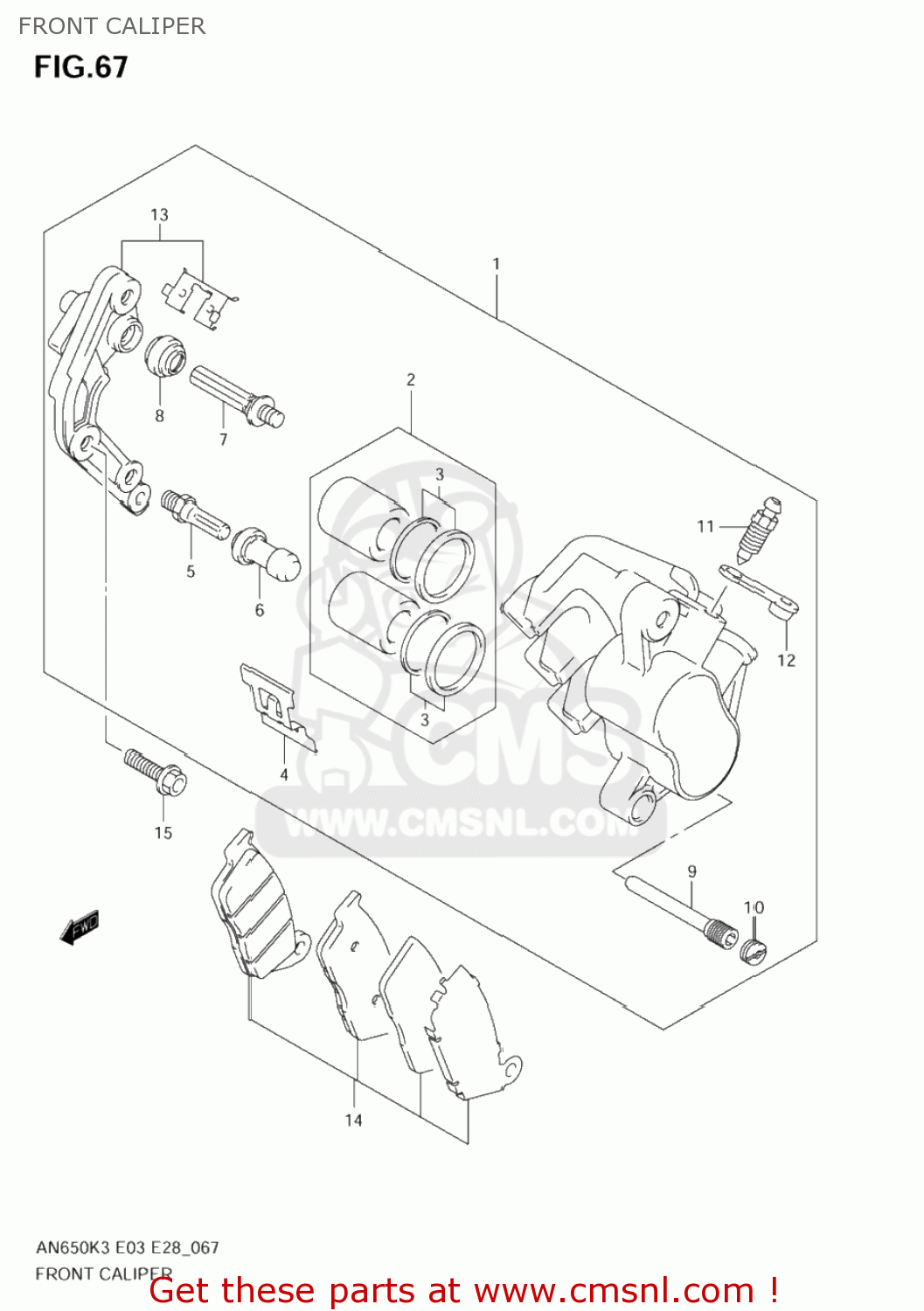 CALIPER ASSY,FR,R for AN650A BURGMAN 2008 (K8) USA (E03) - order at CMSNL