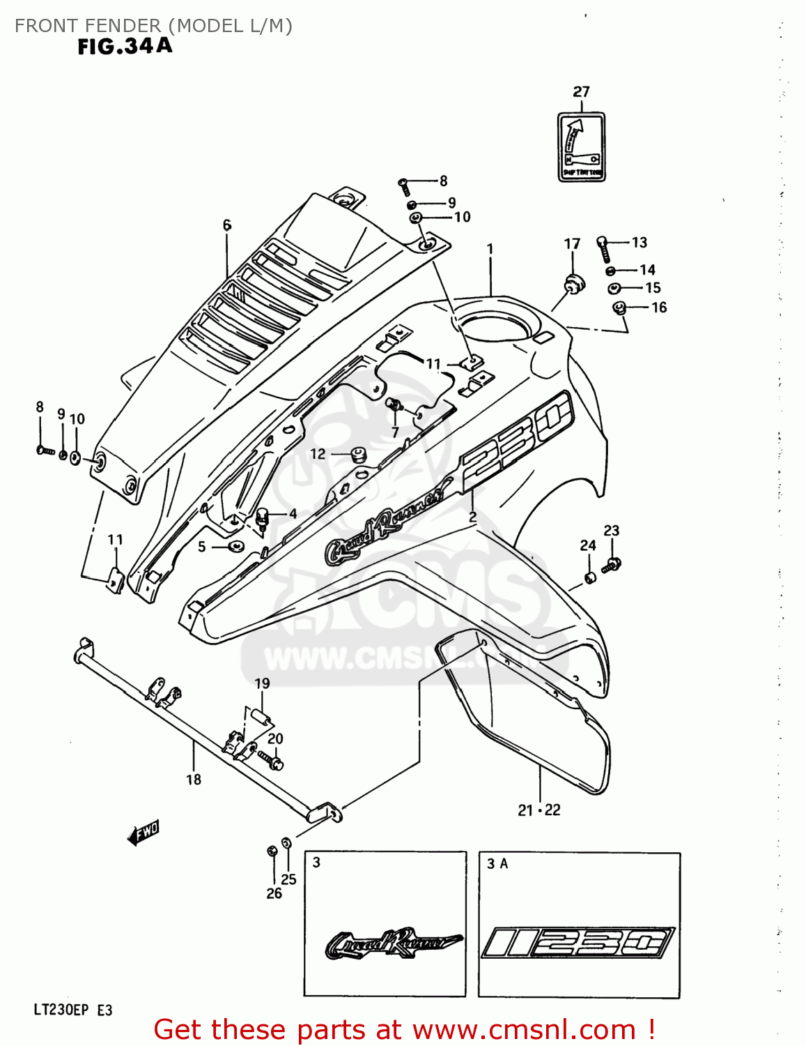 EMBLEM,FRONT FENDER (Q) for LT230E QUAD RUNNER 1992 (N) USA (E03 ...