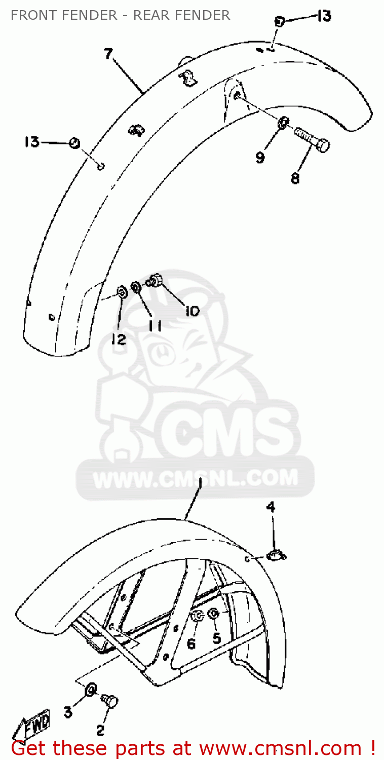 326216100093: Rear Fender Comp Yamaha - buy the 326-21610-00-93 at CMSNL