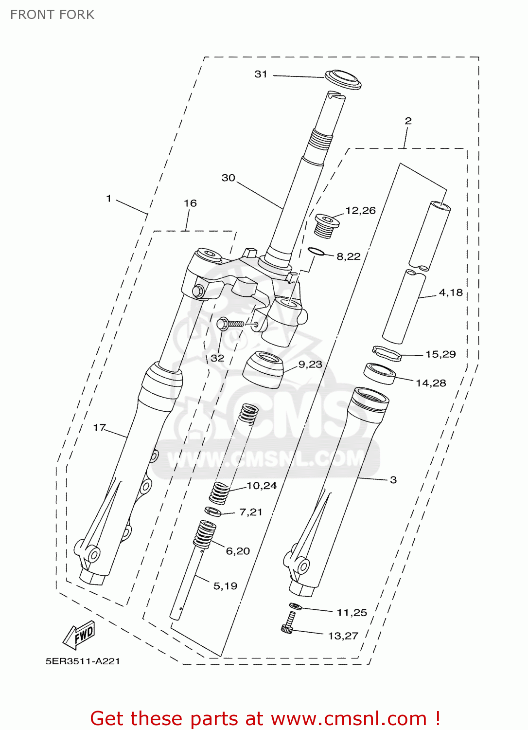 4USF310310: Front Fork Assy (r Yamaha - buy the 4US-F3103-10 at CMSNL
