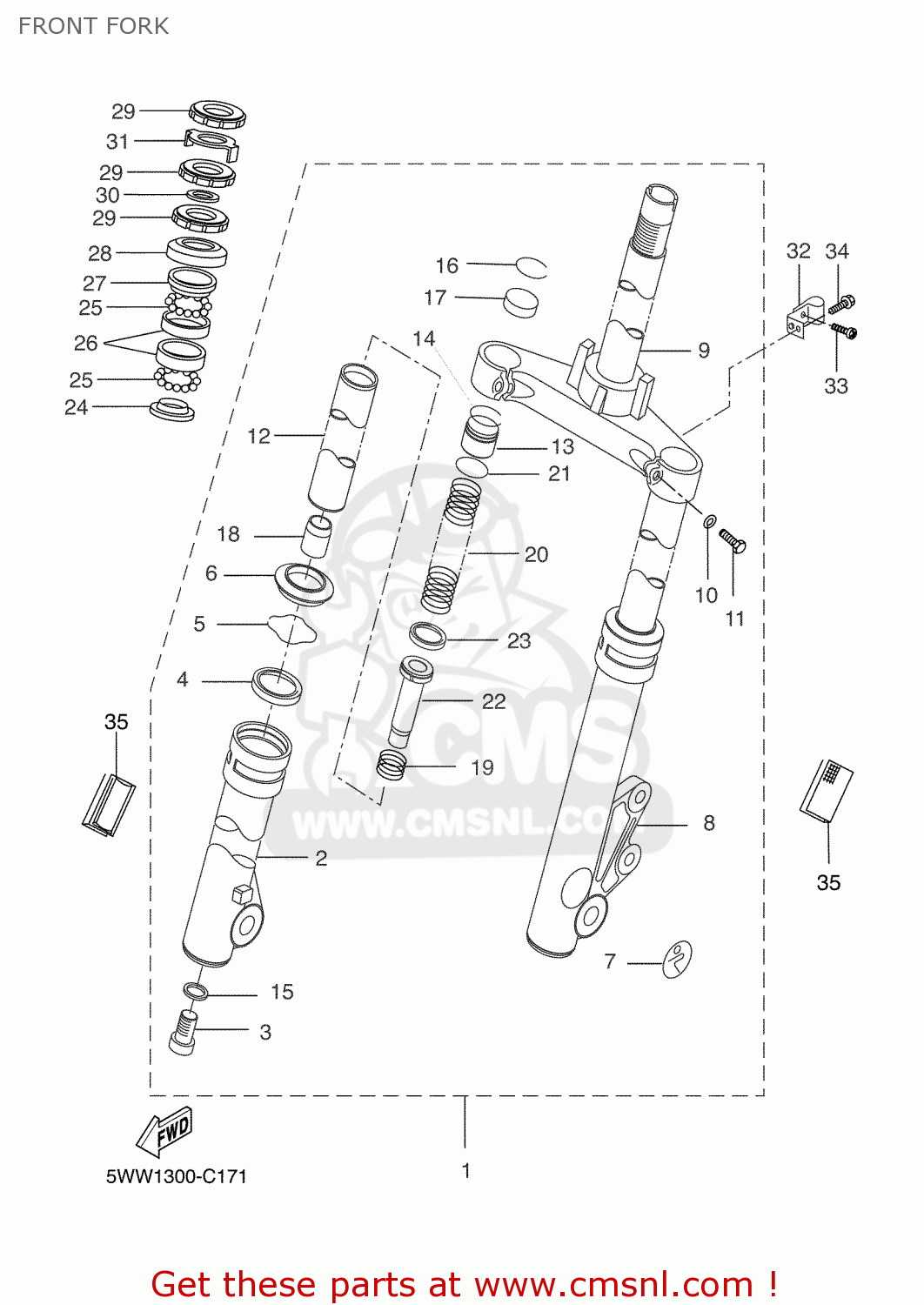 5WWF310000: Front Fork Assy Yamaha - buy the 5WW-F3100-00 at CMSNL