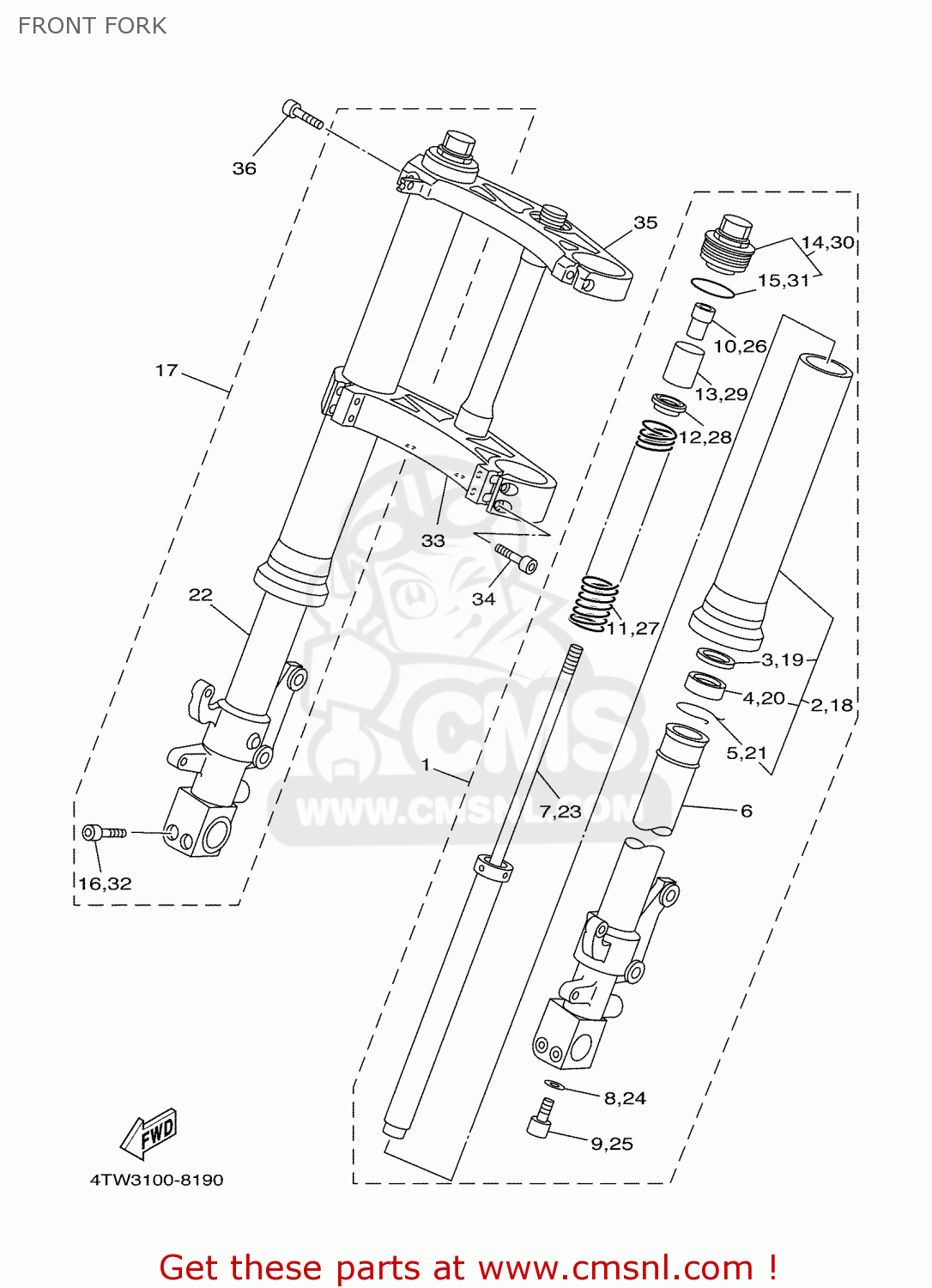 5KE2310200: Front Fork Assy (l.h) Yamaha - buy the 5KE-23102-00 at CMSNL