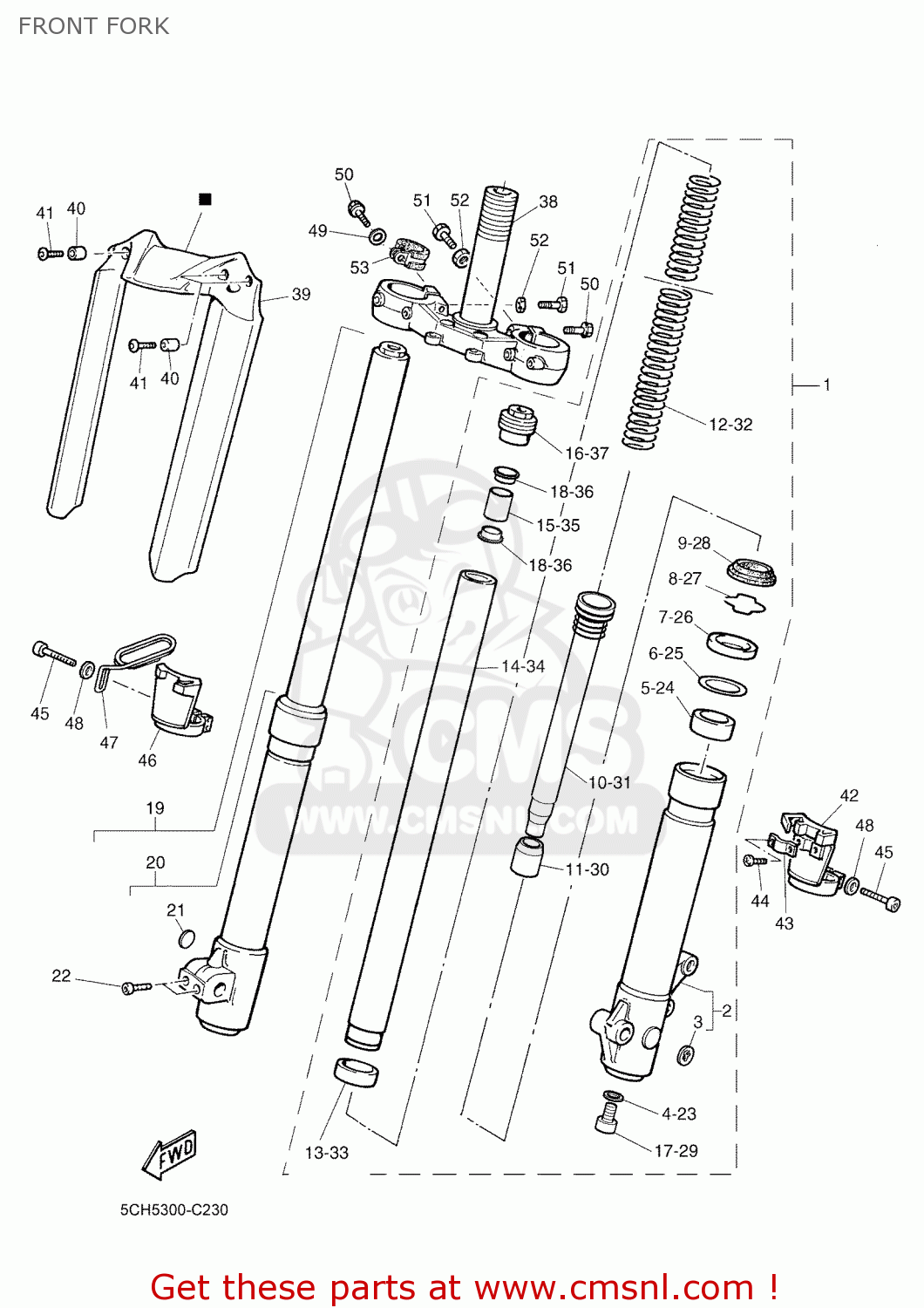 5CHF310310: Front Fork Assy (r Yamaha - buy the 5CH-F3103-10-00 at CMSNL