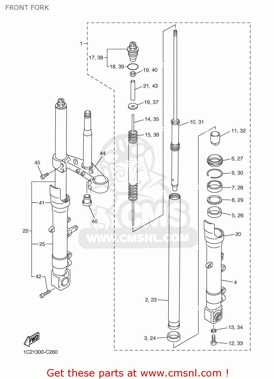 5LV2310210: Front Fork Assy (l.h) Yamaha - buy the 5LV-23102-10 at CMSNL