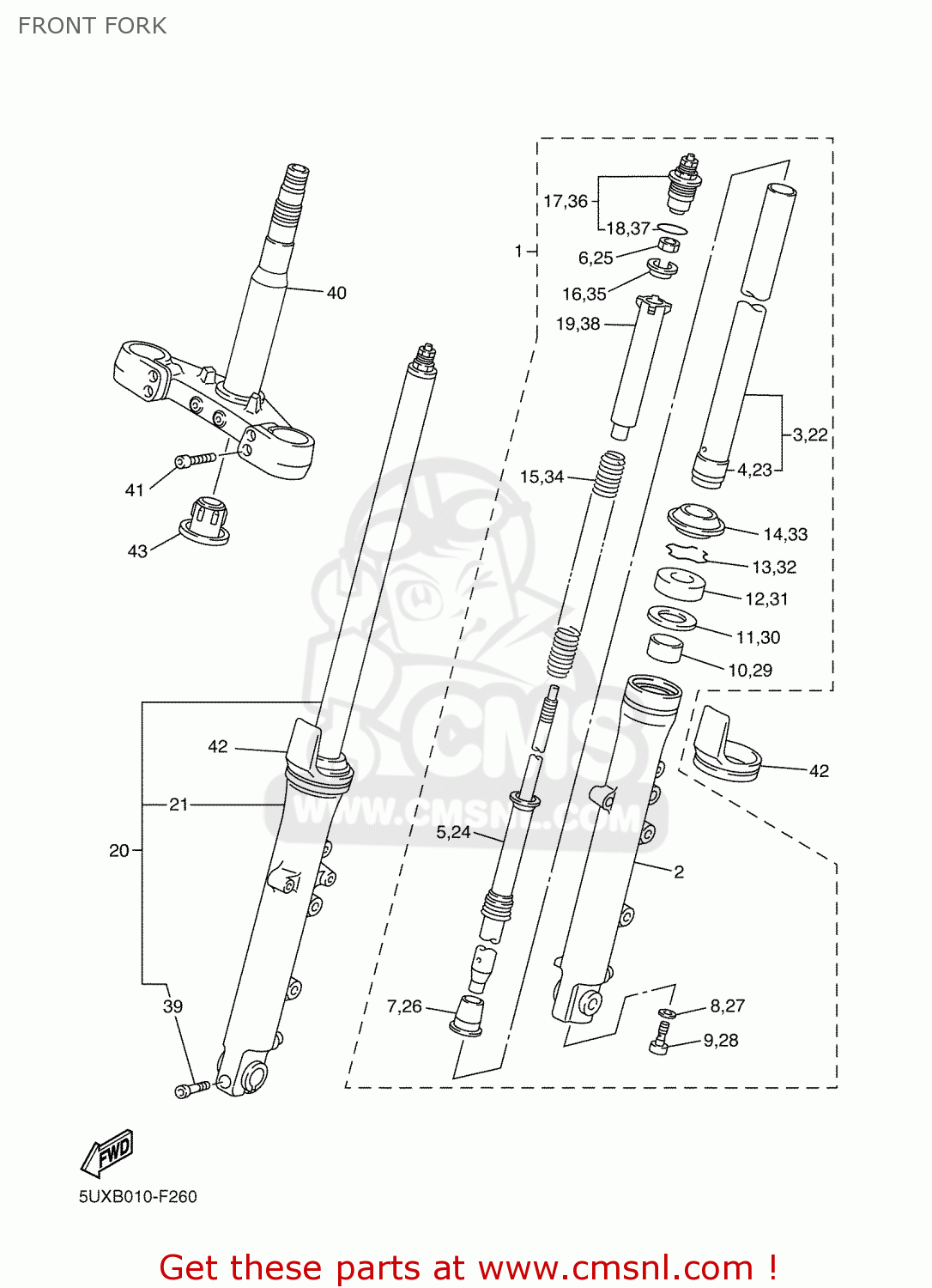5UX2310220: Front Fork Assy (l.h) Yamaha - buy the 5UX-23102-20 at CMSNL