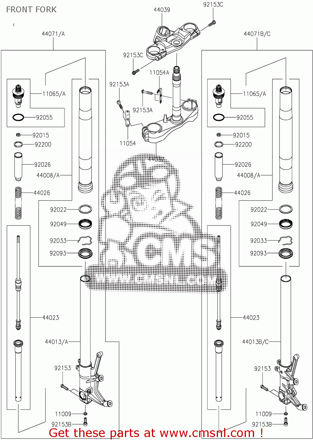 44071077458K: Damper-assy,fork,rh,b Kawasaki - buy the 44071-0774-58K ...