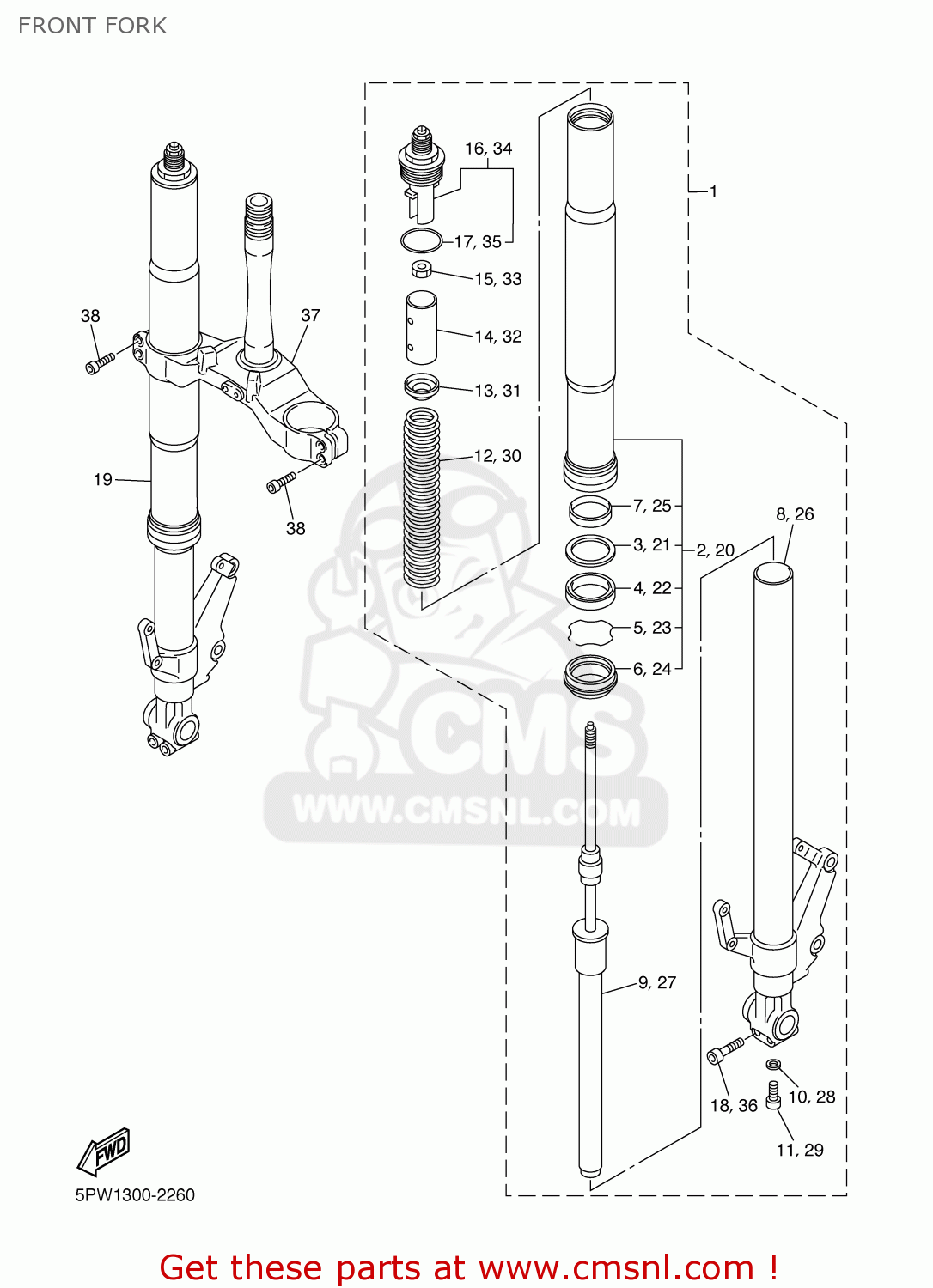 5PW2310200: Front Fork Assy (l.h) Yamaha - buy the 5PW-23102-00 at CMSNL