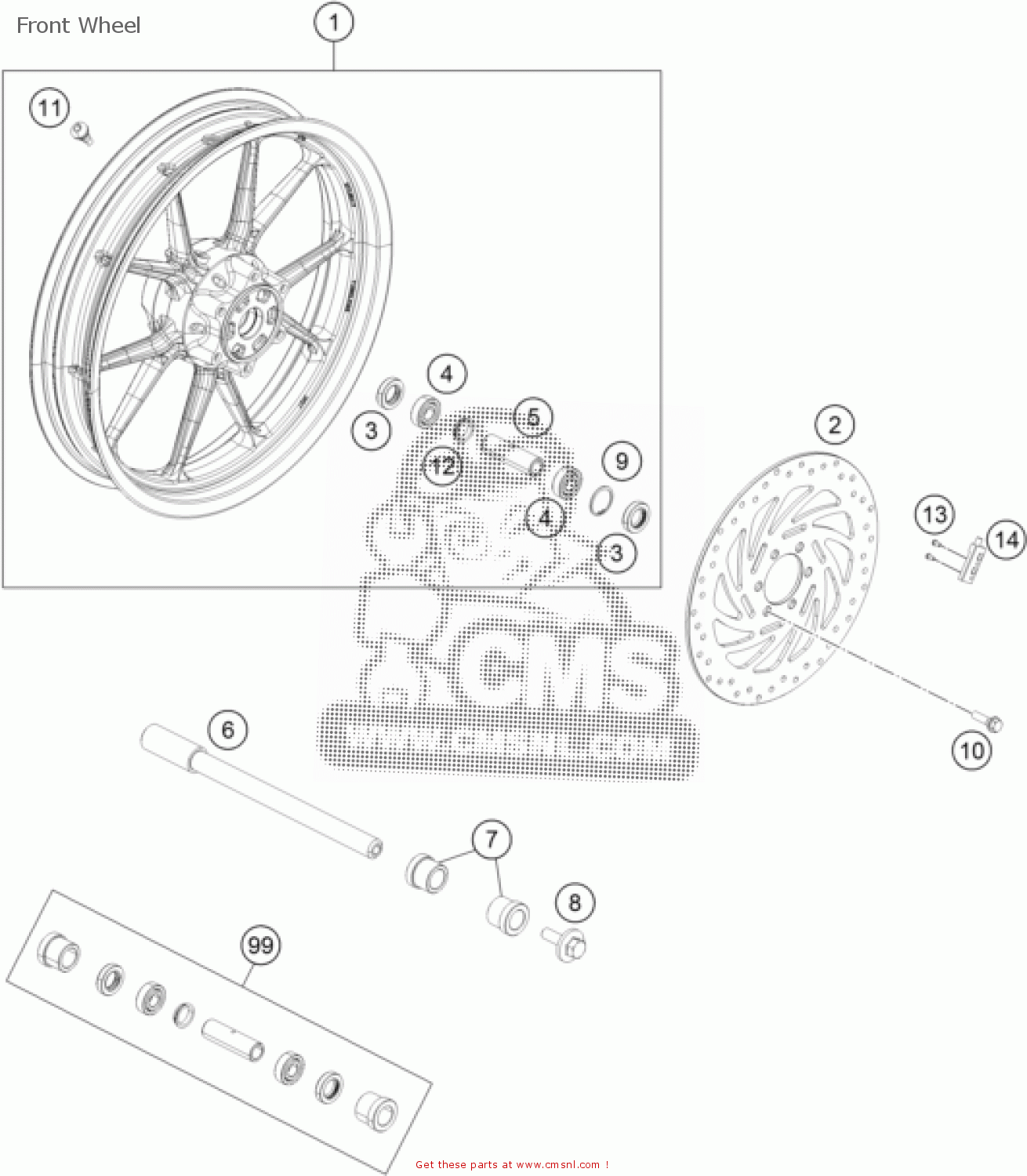 FRONT AXLE for 200 Duke, black, w/o ABS-CKD Colombia 2019 - order at CMSNL
