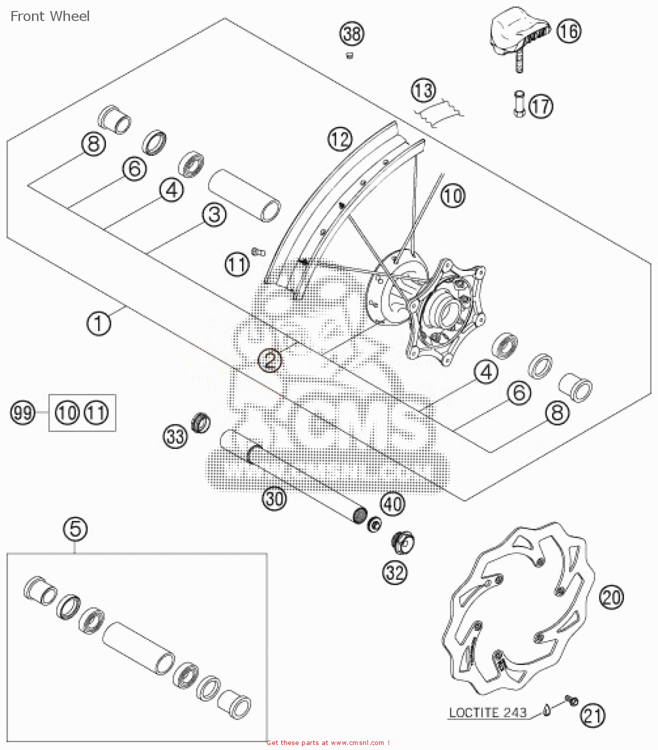 FRONT WHEEL HUB CPL. 08 for 450 XCR-W South Africa 2008 - order at CMSNL