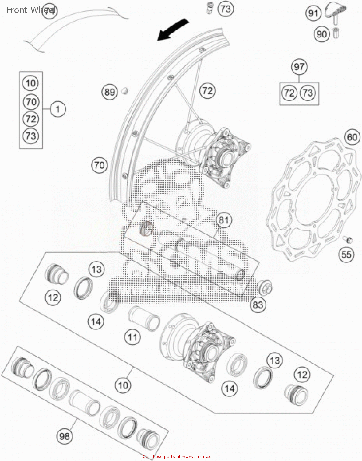 FRONT WHEEL HUB CPL. 12 for 85 SX 19/16 Europe 2016 - order at CMSNL