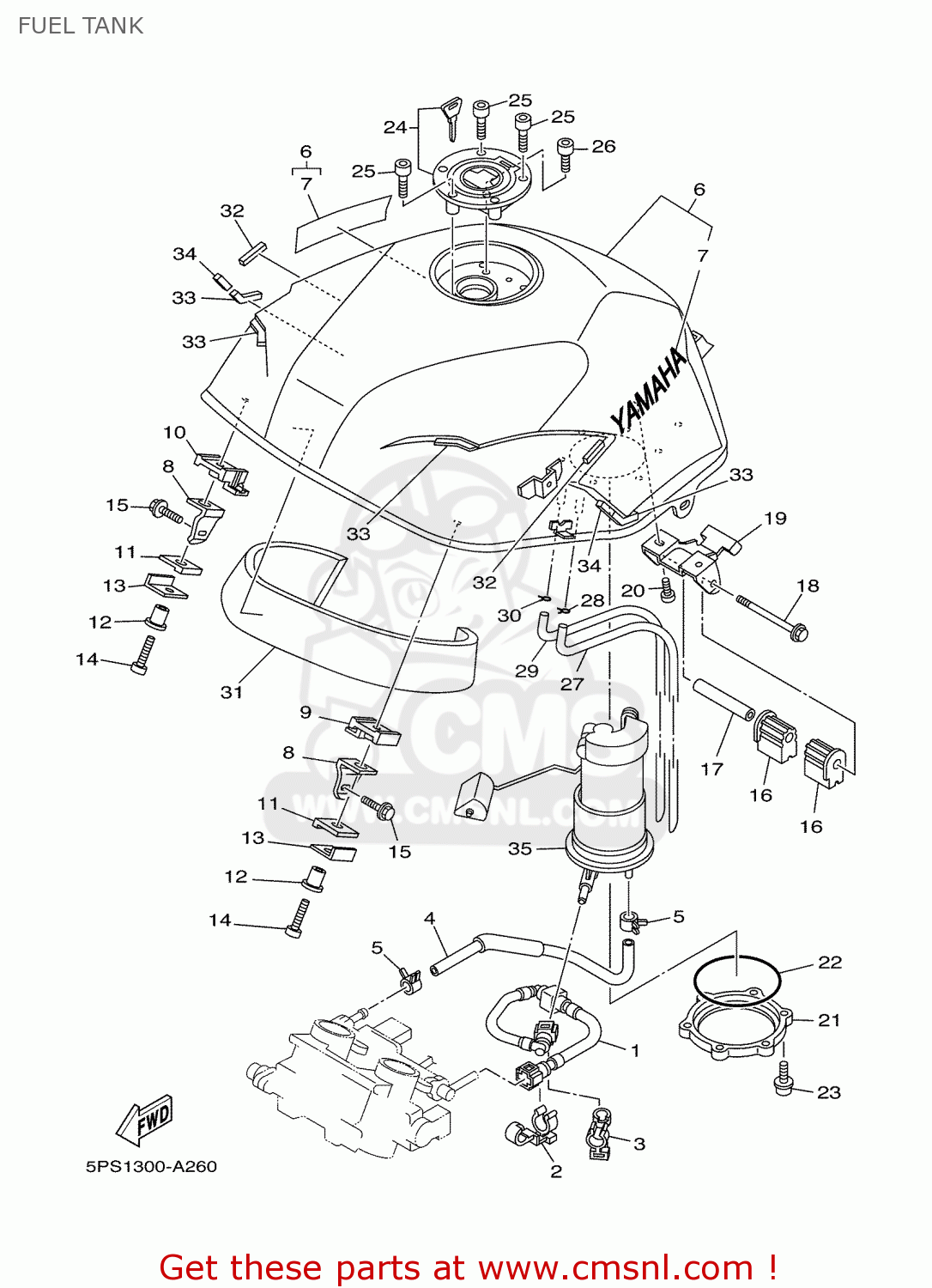 5PSY24101001: Fuel Tank Comp. Yamaha - buy the 5PS-Y2410-10-01 at CMSNL