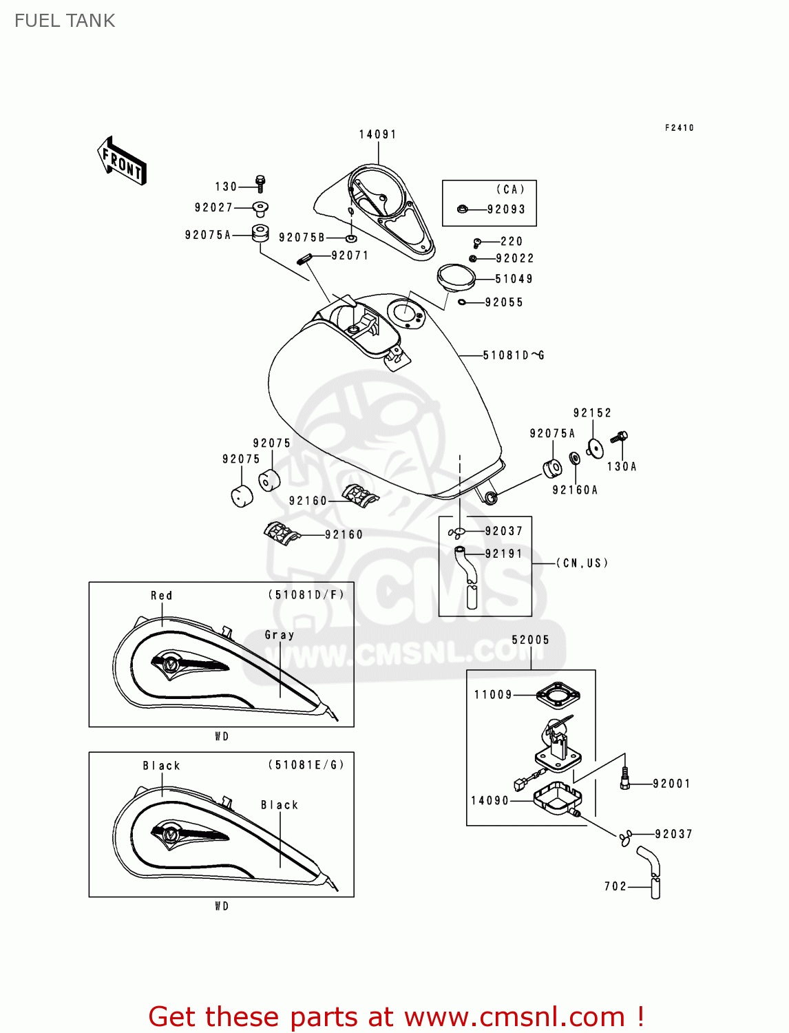 510815262C3: Fuel Tank,complete,red/gray Kawasaki - buy the 51081-5262 ...