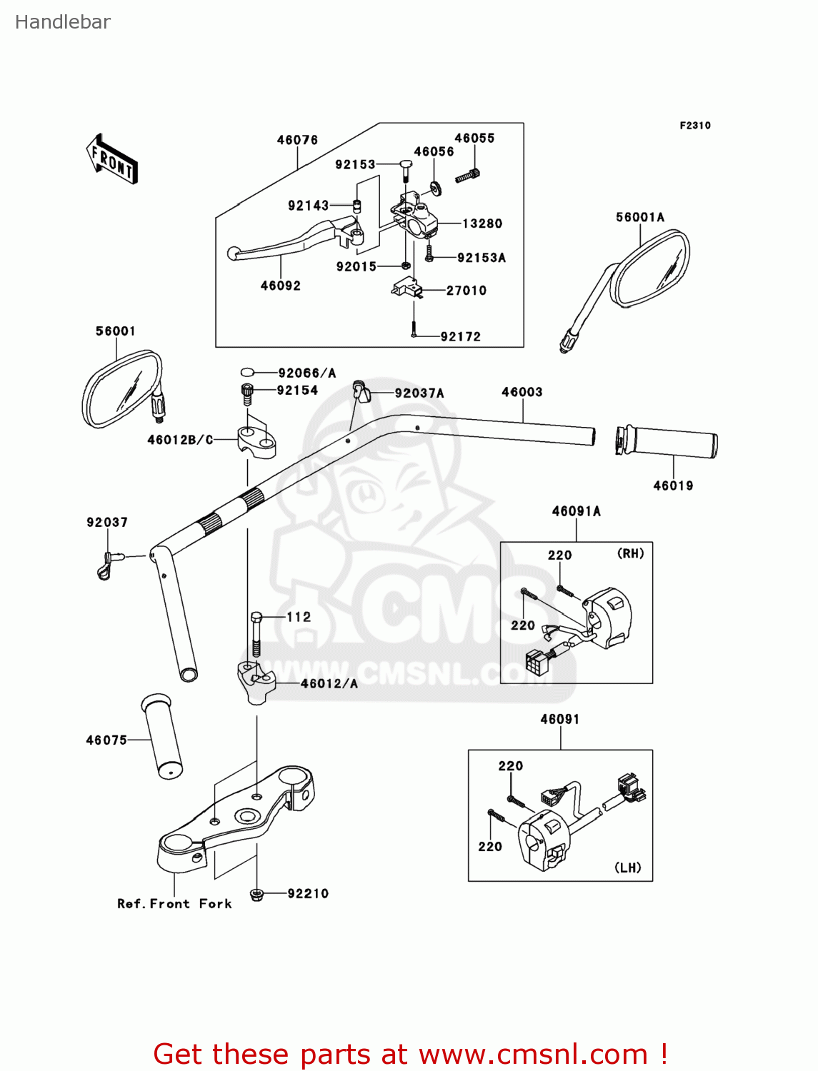 560010283: Mirror-assy,rh Kawasaki - buy the 56001-0283 at CMSNL
