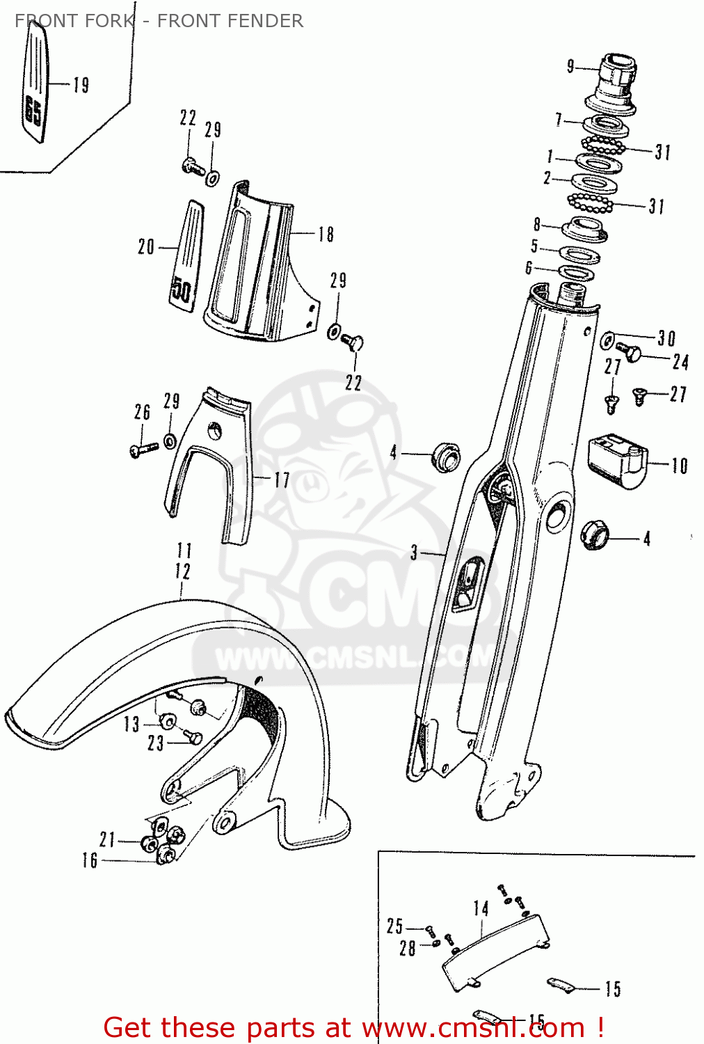 Honda C50 CUB 1969 ENGLAND FRONT FORK - FRONT FENDER - buy FRONT FORK ...