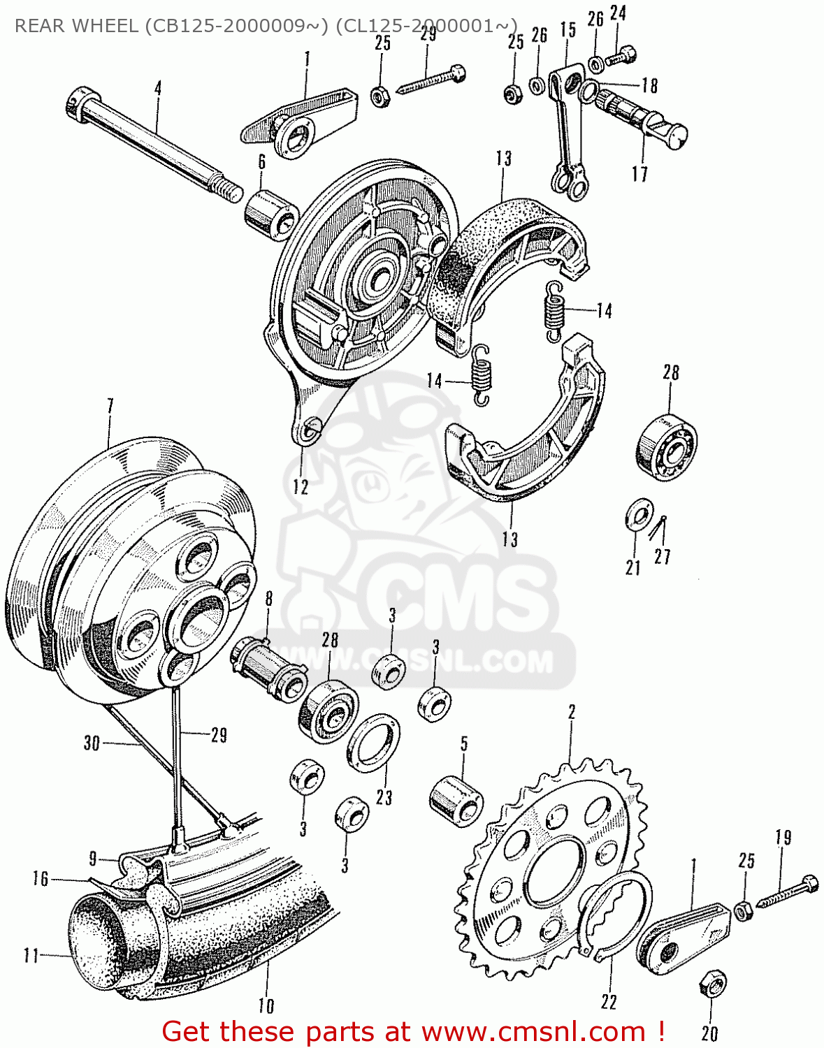 Honda CB125SS GENERAL EXPORT REAR WHEEL (CB125-2000009~) (CL125-2000001 ...