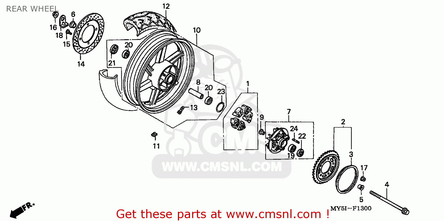 Honda CB500 2002 (2) ENGLAND REAR WHEEL - buy REAR WHEEL spares online