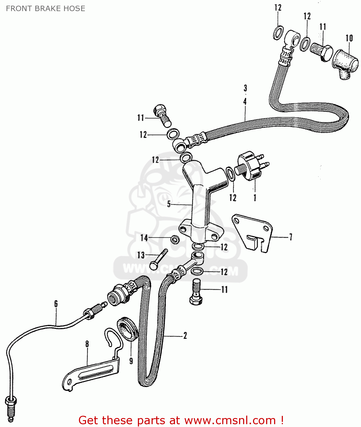 Honda CB750K1 FOUR 1970 1971 USA FRONT BRAKE HOSE - buy FRONT BRAKE ...