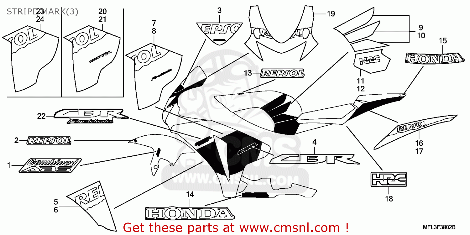 Honda CBR1000RR 2011 (B) KOREA / TYPE 2 REP STRIPE/MARK(3) - buy STRIPE ...