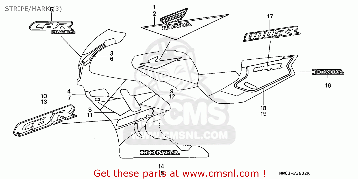 Honda CBR900RR FIREBLADE 1994 (R) CANADA STRIPE/MARK (3) - buy STRIPE ...