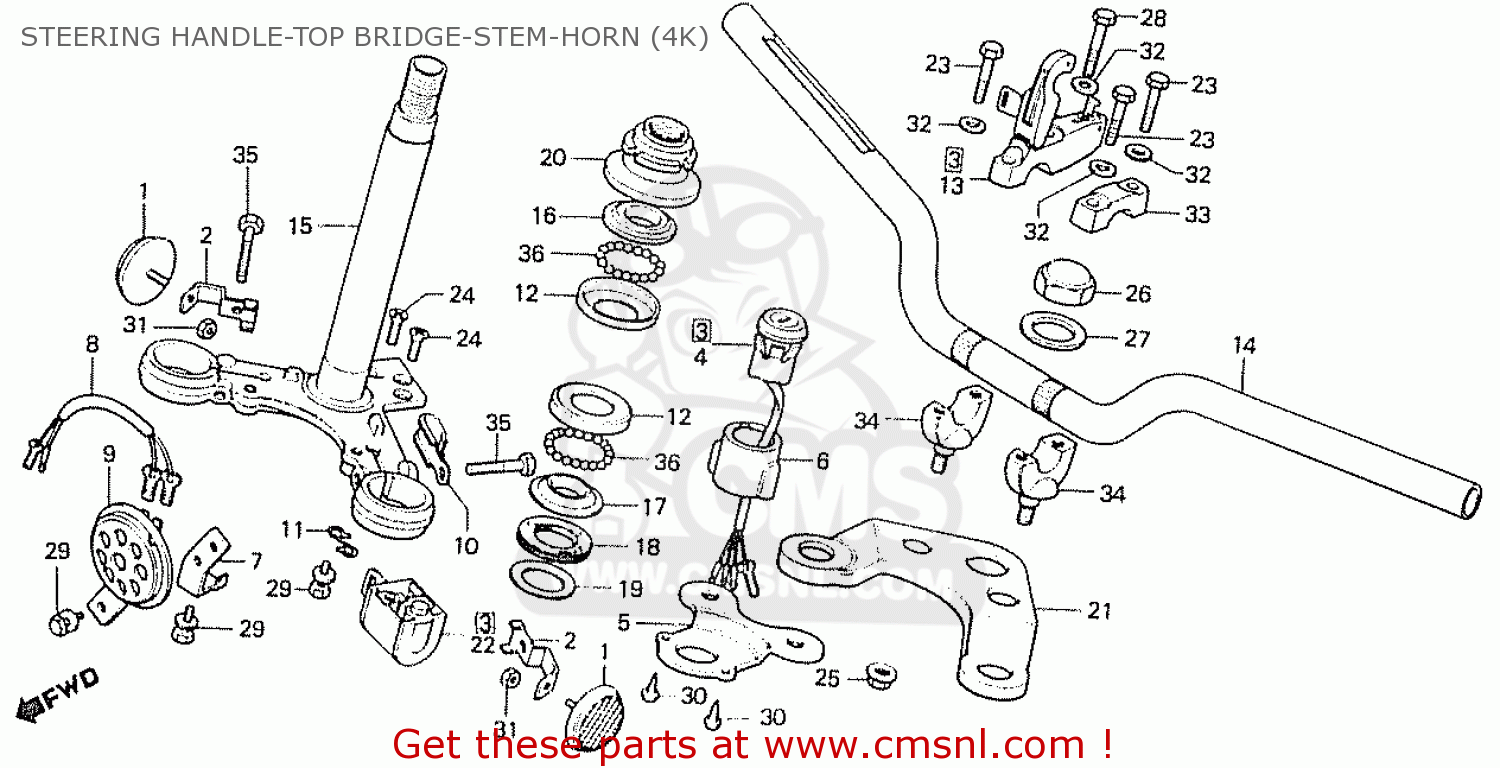 Honda CD70B GENERAL EXPORT TYPE 4 STEERING HANDLE-TOP BRIDGE-STEM-HORN ...