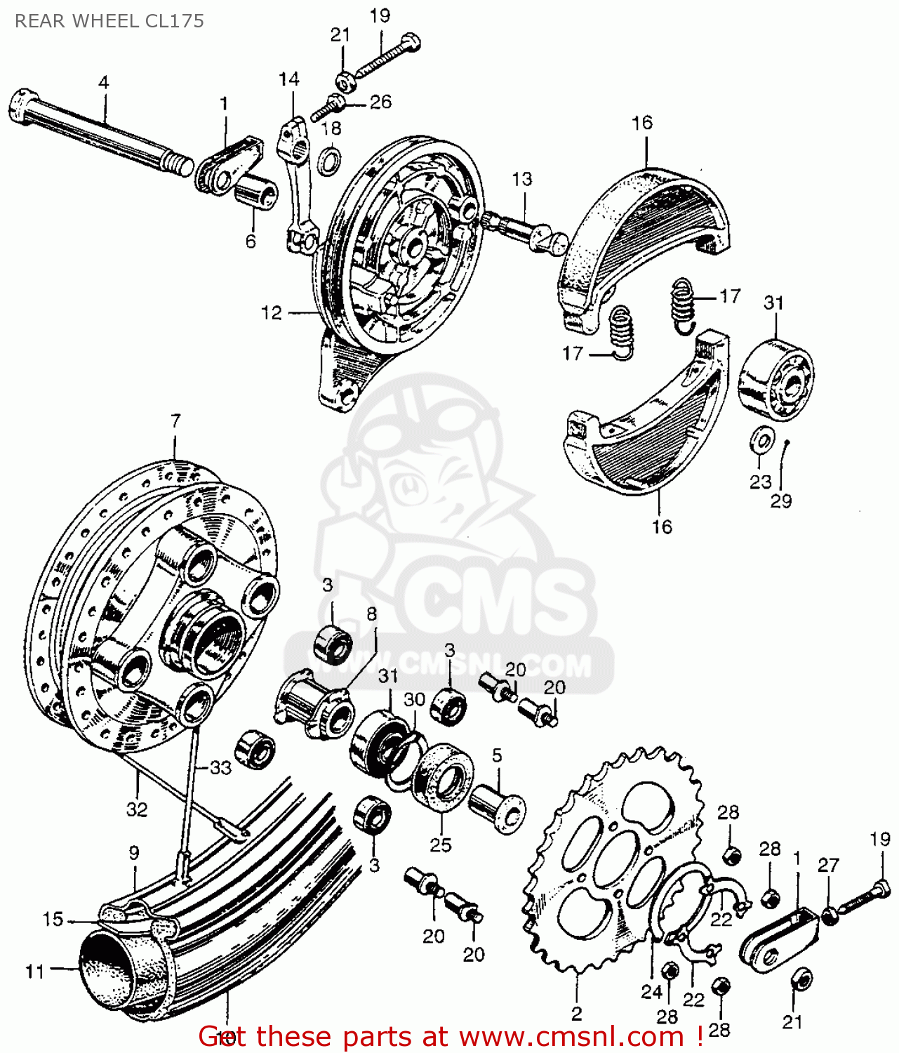 Honda CL175 SCRAMBLER 1968 K0 USA REAR WHEEL CL175 - buy REAR WHEEL ...