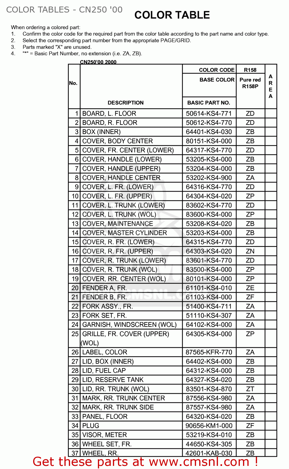 Honda CN250 HELIX 1999 (X) USA COLOR TABLES - CN250 '00 - buy COLOR ...