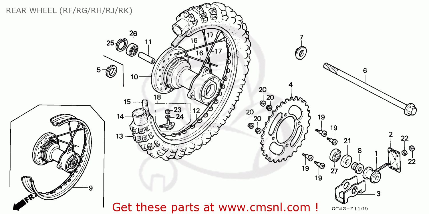 Honda CR80R 1986 (G) CANADA REAR WHEEL (RF/RG/RH/RJ/RK) - buy REAR ...
