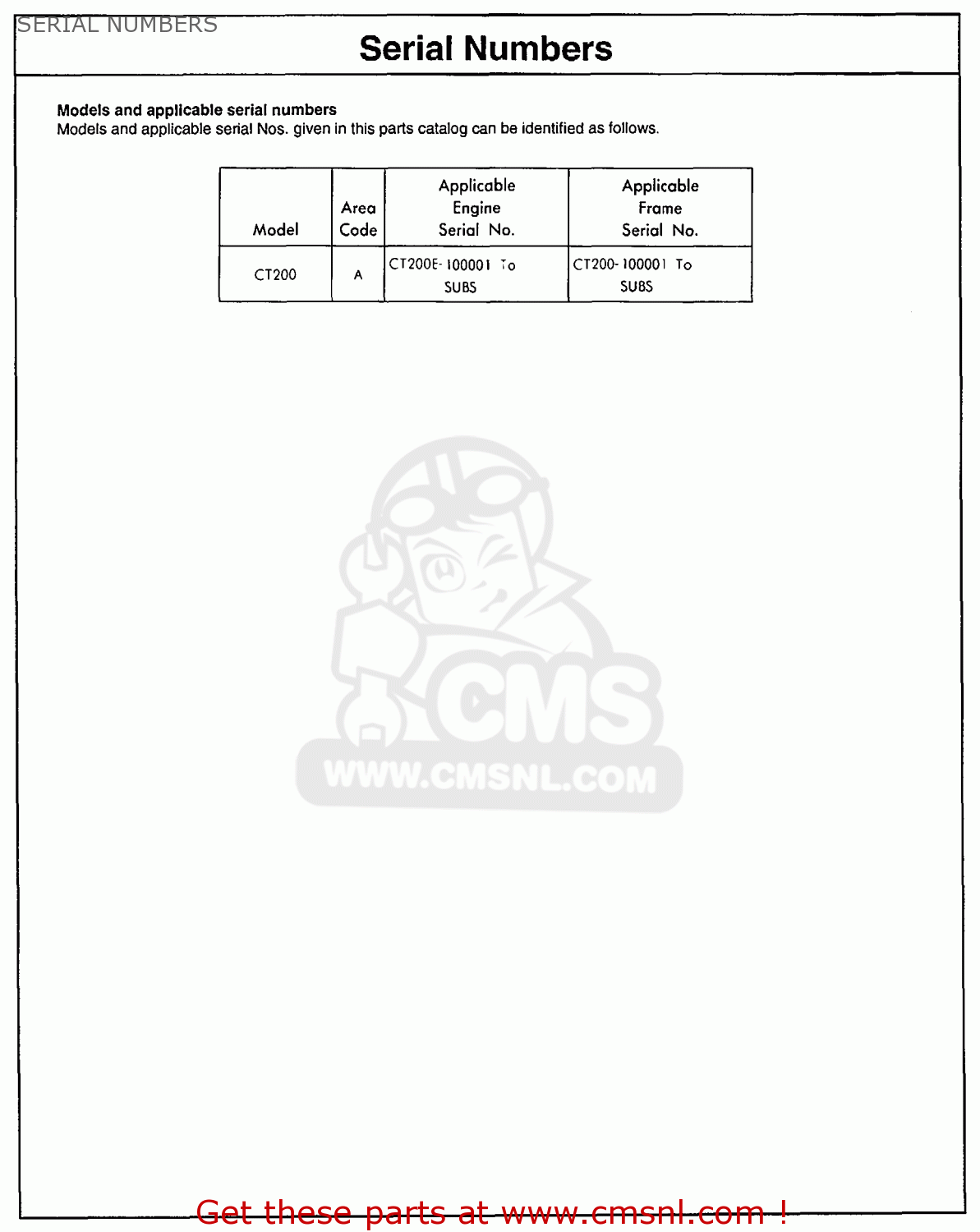 Honda CT200 TRAIL 1964 USA SERIAL NUMBERS - buy SERIAL NUMBERS spares ...