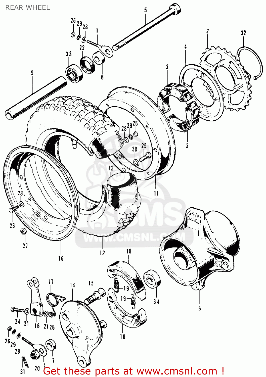 Honda CT70 TRAIL 70 K0 1969 USA REAR WHEEL - buy REAR WHEEL spares online