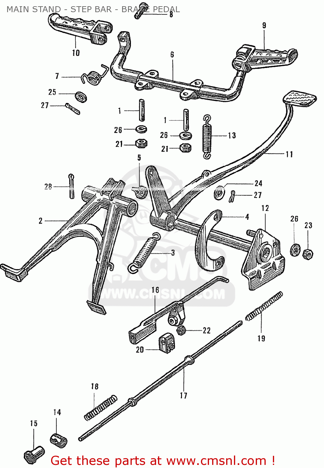 Honda CT90 TRAIL K0 GENERAL EXPORT MAIN STAND - STEP BAR - BRAKE PEDAL ...