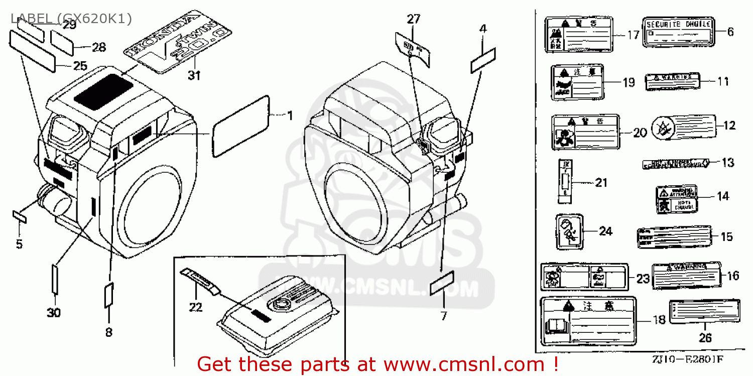 Honda GX620\VAB2\14ZJ11E2 LABEL (GX620K1) - buy LABEL (GX620K1) spares ...