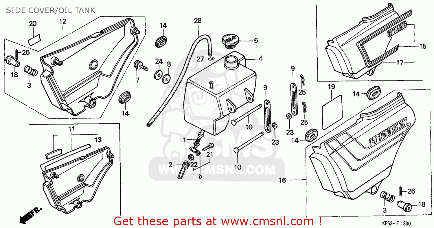 Honda H100S 1988 (J) ENGLAND SIDE COVER/OIL TANK - buy SIDE COVER/OIL ...