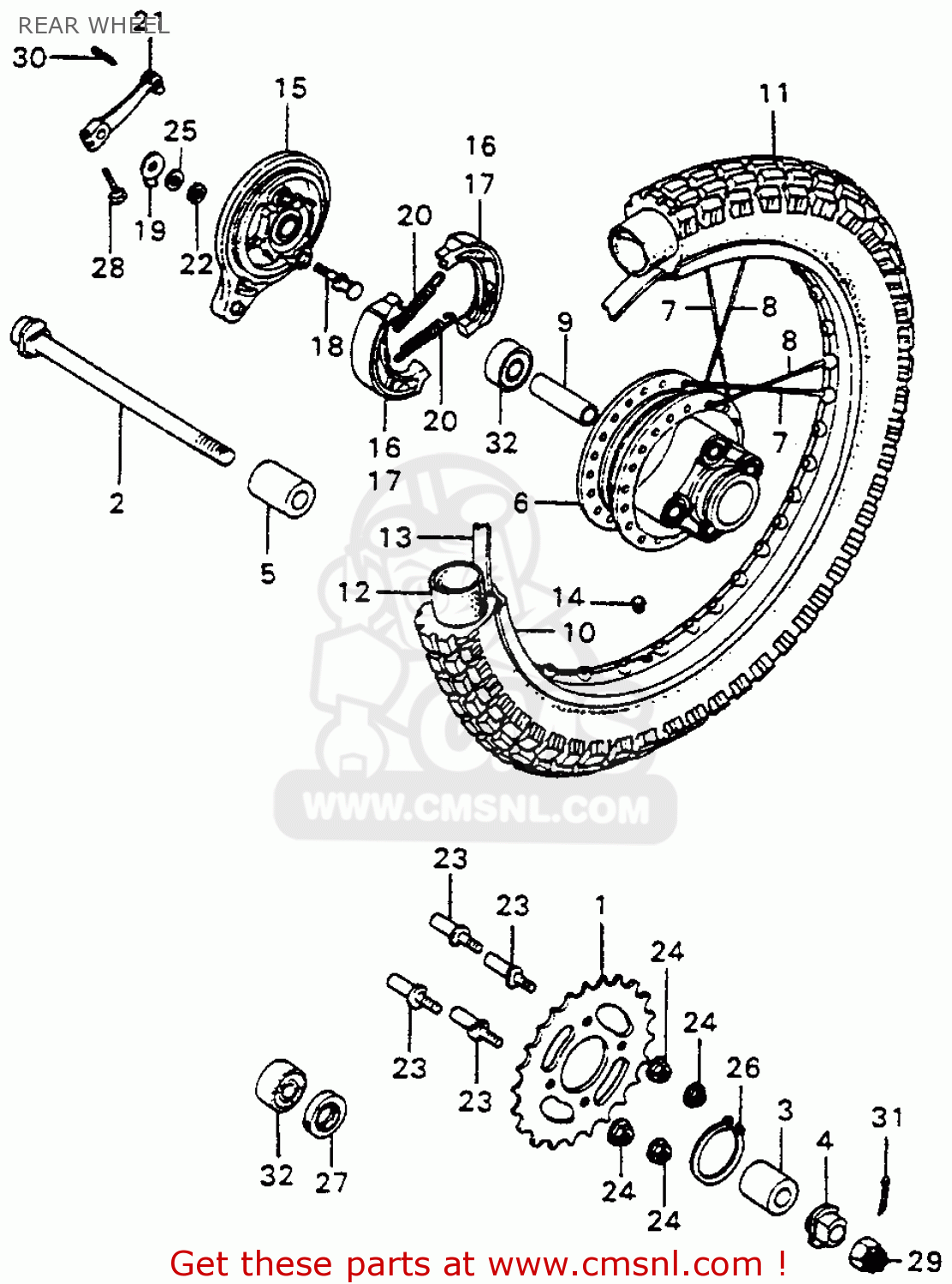 REAR WHEEL - MT125 ELSINORE 1975 K1 USA