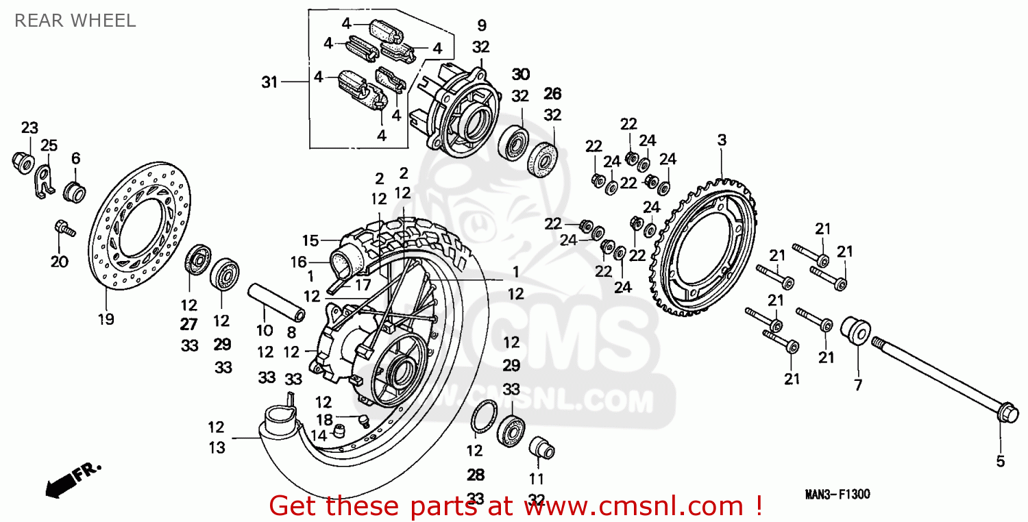 Honda NX650 DOMINATOR 1996 (T) GERMANY / 25P REAR WHEEL - buy REAR ...