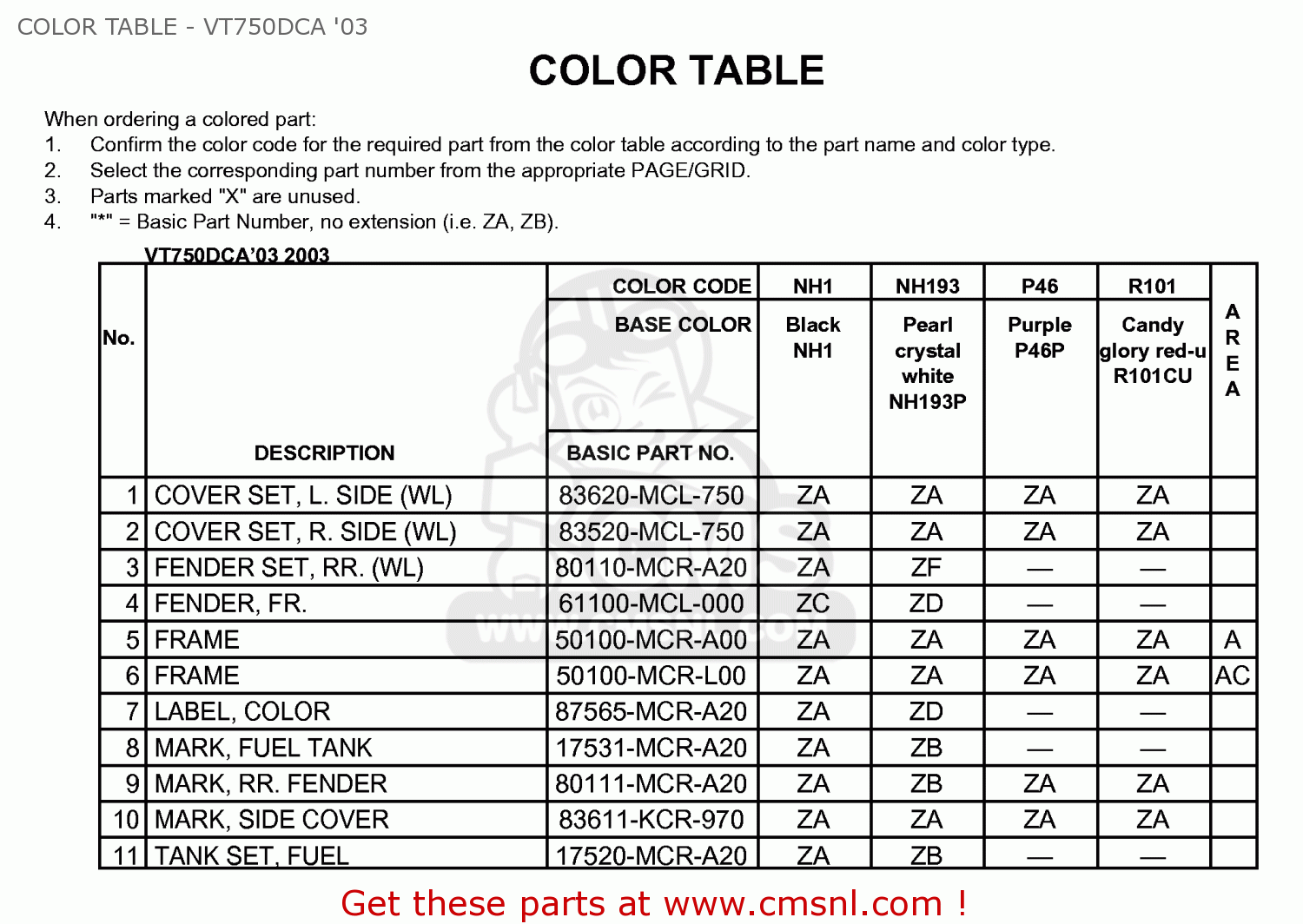 Honda VT750DCA 2005 (5) USA COLOR TABLE - VT750DCA '03 - buy COLOR ...