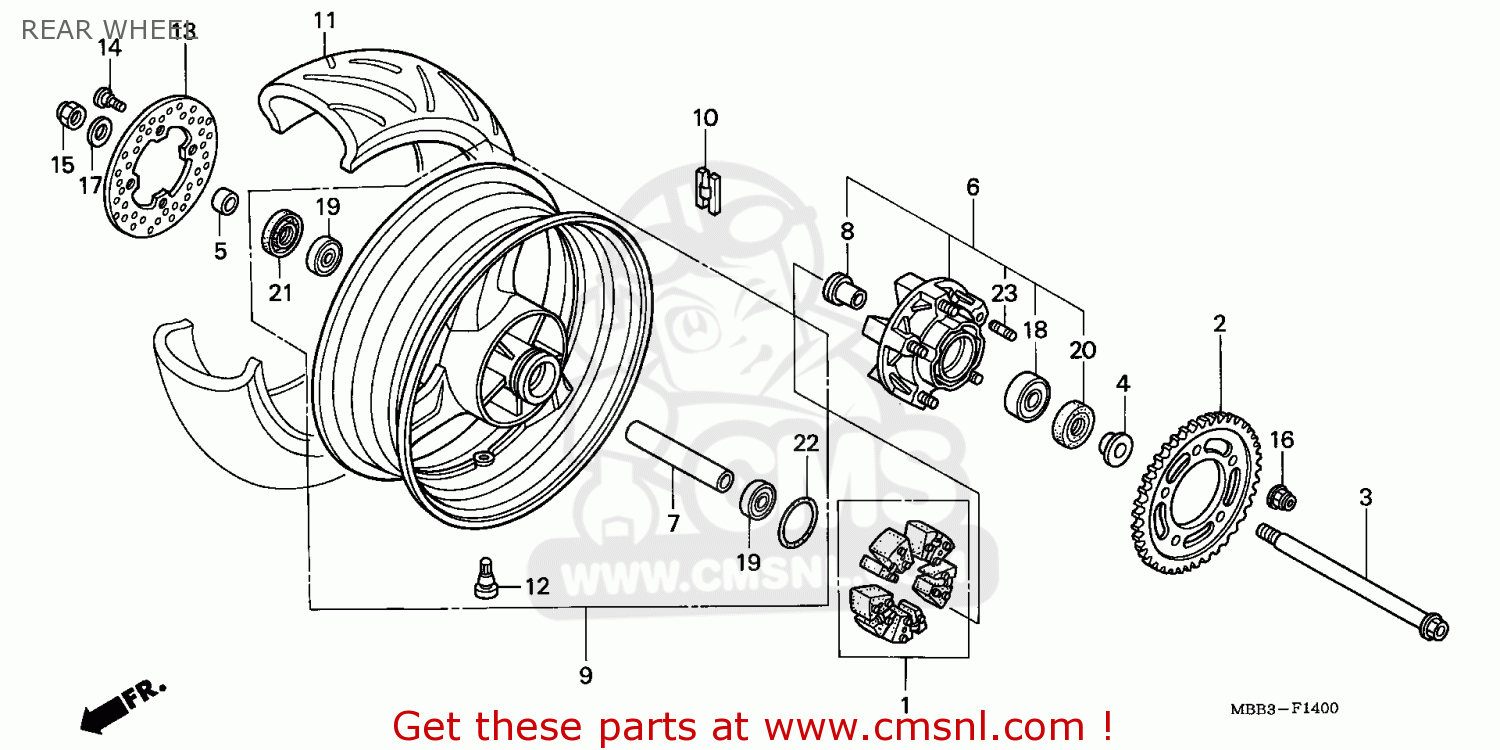 Honda VTR1000F FIRESTORM 1997 (V) FRANCE REAR WHEEL - buy REAR WHEEL ...