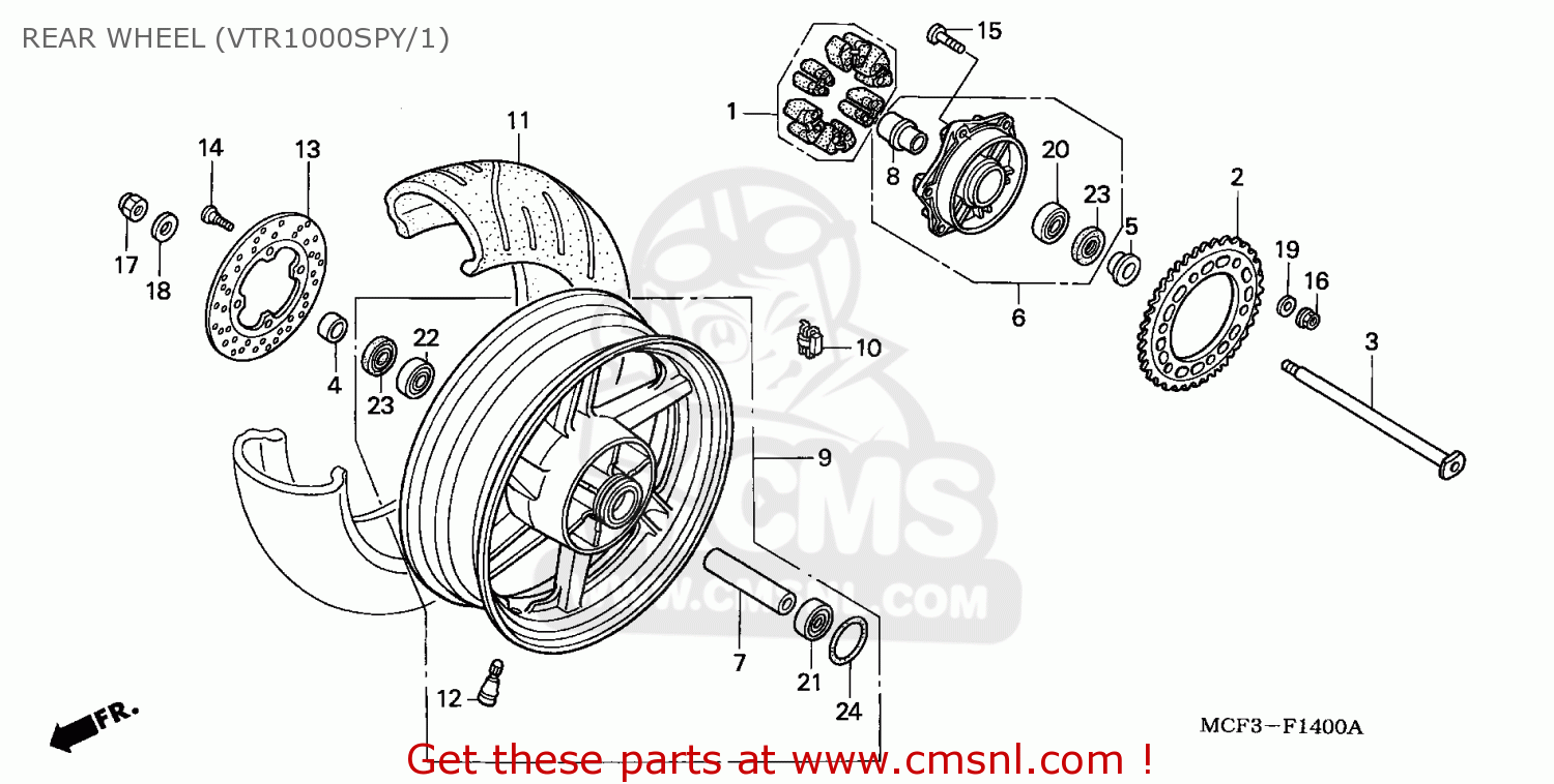 Honda VTR1000SP FIRESTORM 2000 (Y) ENGLAND / MPH REAR WHEEL (VTR1000SPY ...