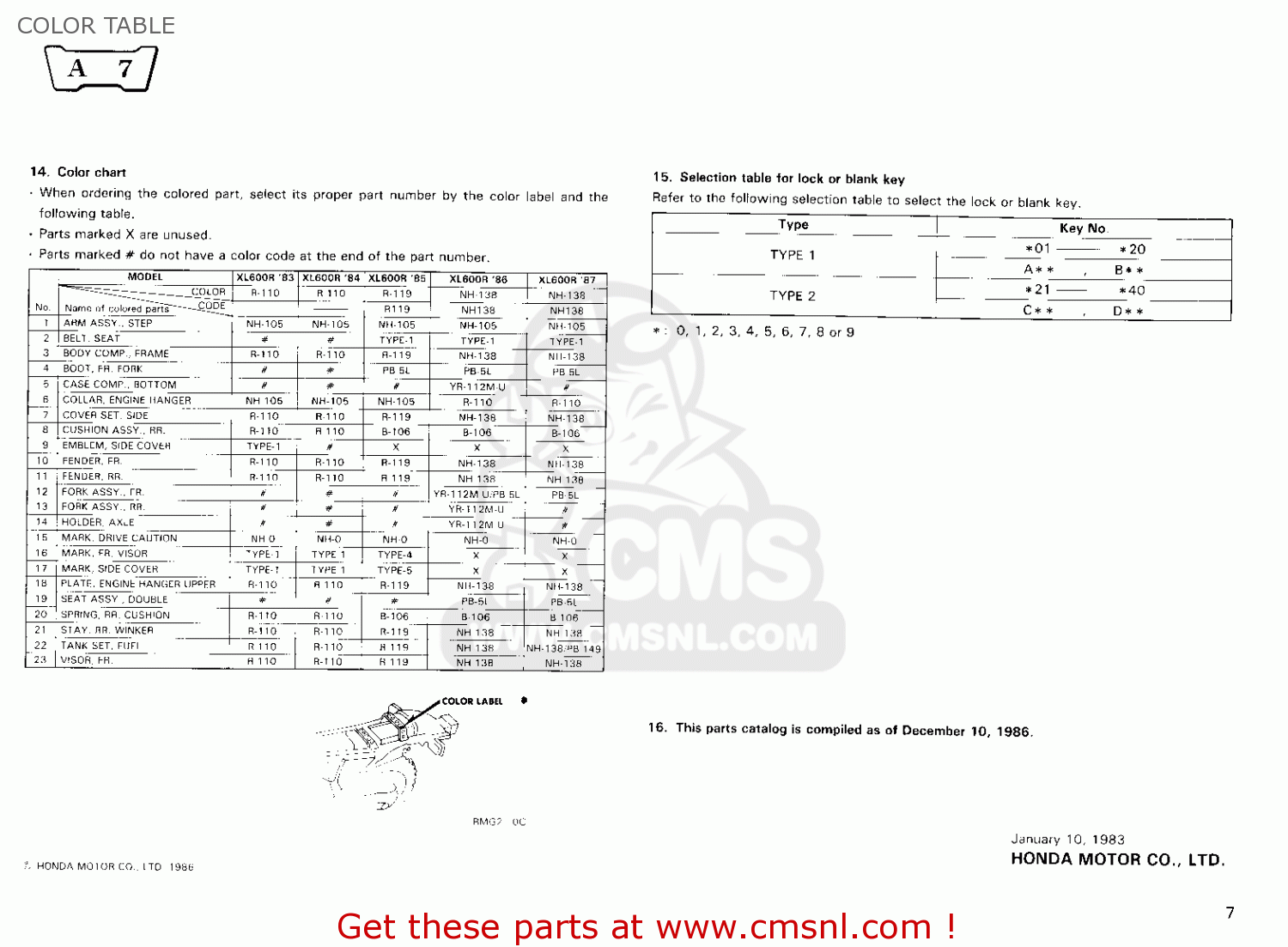 Honda Honda XL600R 1984 (E) USA parts lists and schematics