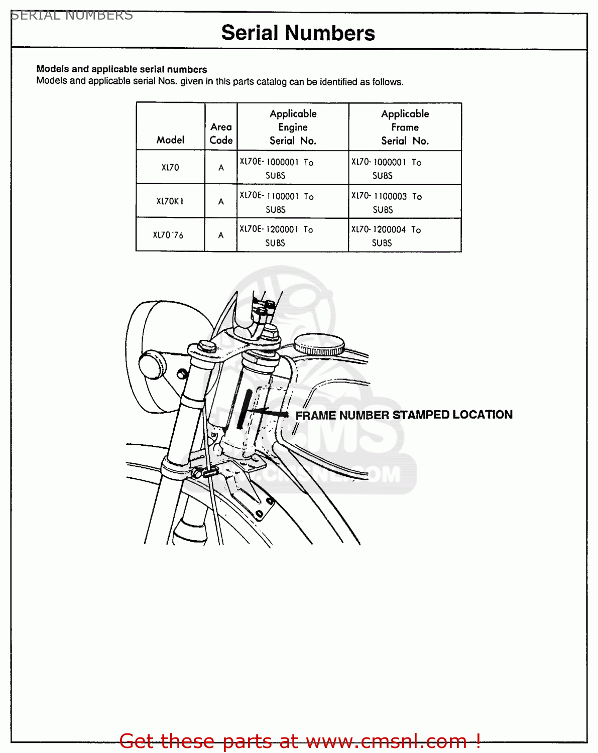 Honda Honda XL70 K0 1976 USA parts lists and schematics