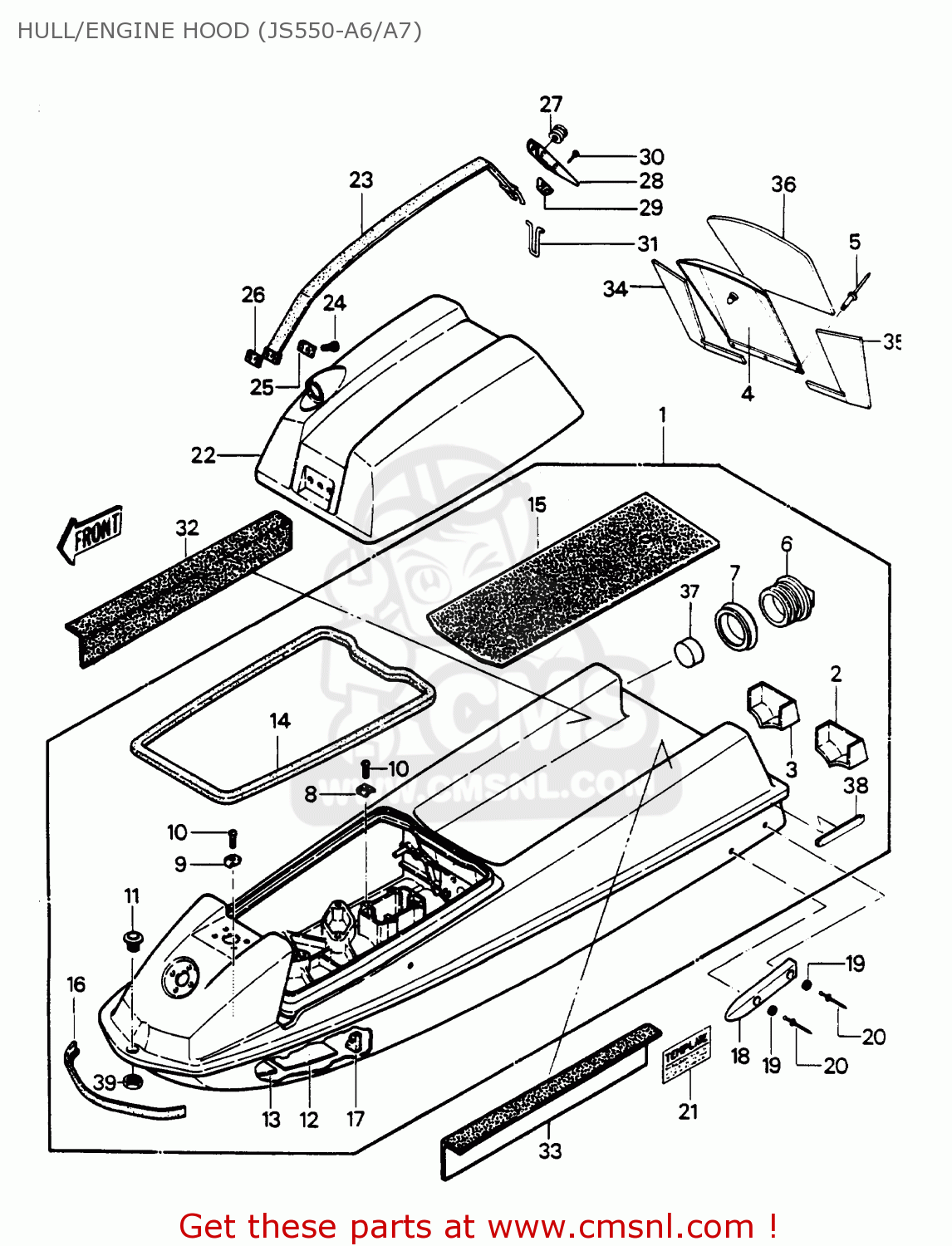 Kawasaki JS550-A6 JETSKI550 1987 USA HULL/ENGINE HOOD (JS550-A6/A7 ...