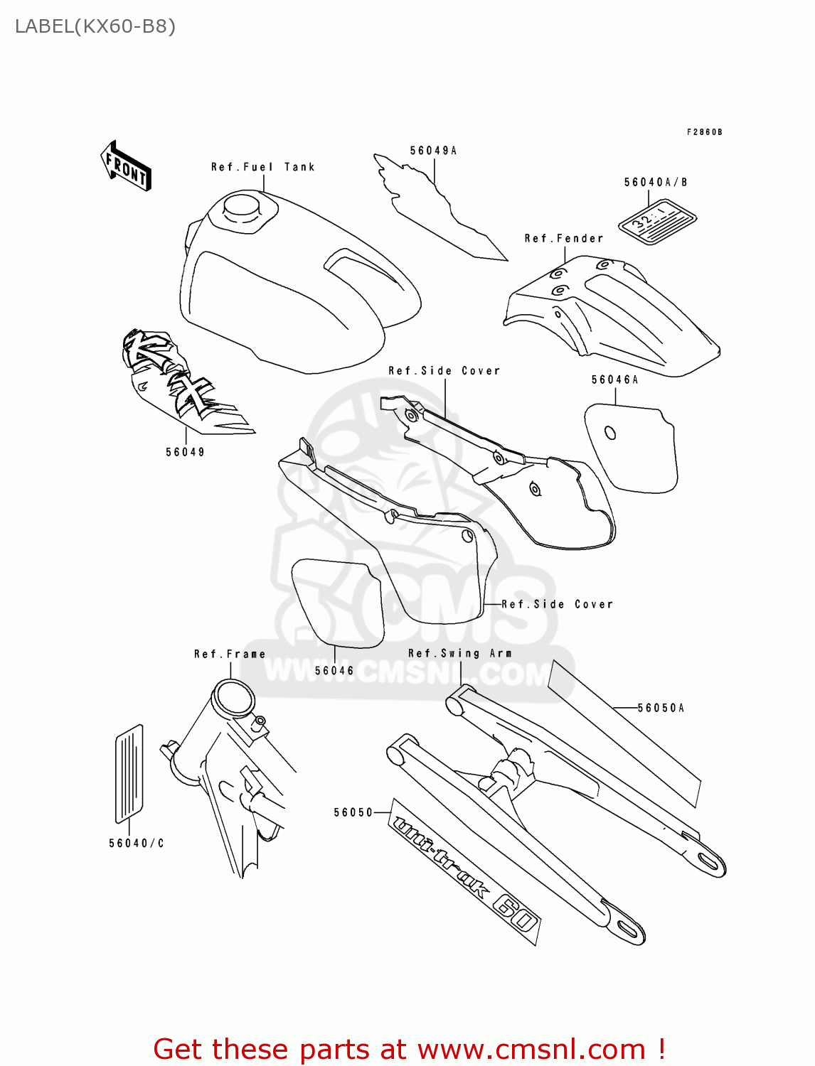 Kawasaki KX60-B8 1992 USA CANADA LABEL(KX60-B8) - buy original LABEL ...